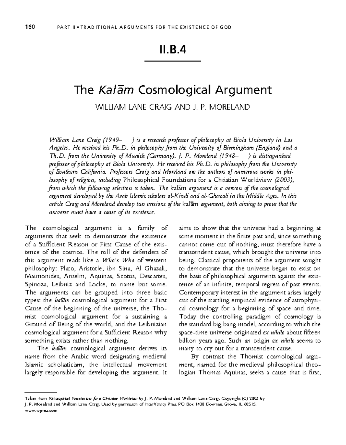 2 Craig - The Kalam Cosmological Argument - II. The Kalam Cosmological ...