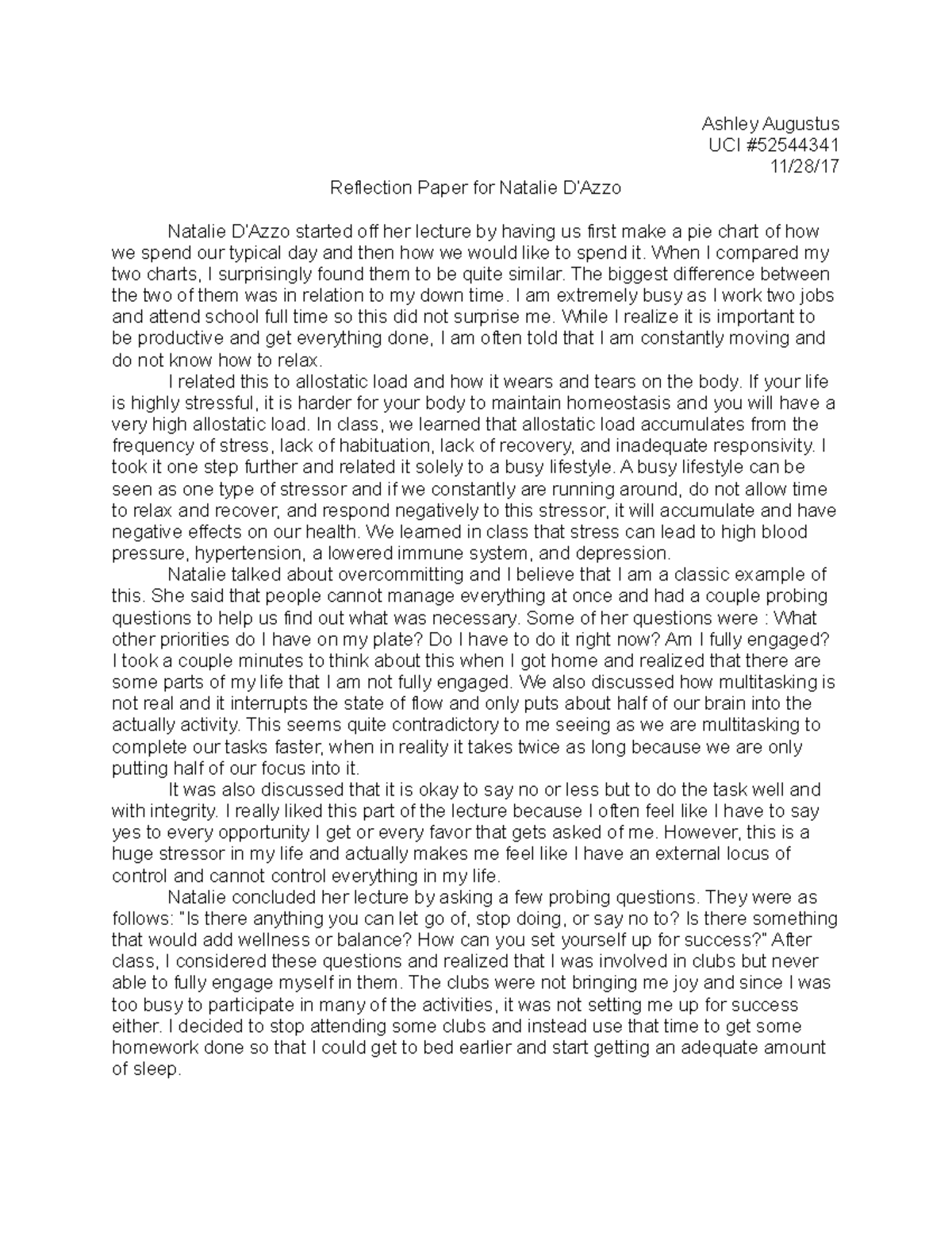 Guest speaker reflection paper - Ashley Augustus UCI #52544341 11/28/17 ...