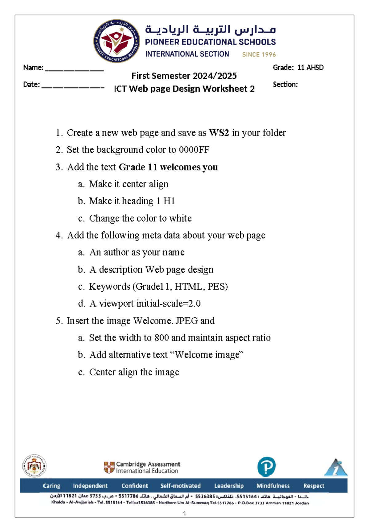 Html2 Work Sheet - HTML Exercises - First Semester 2024/ ICT Web page ...