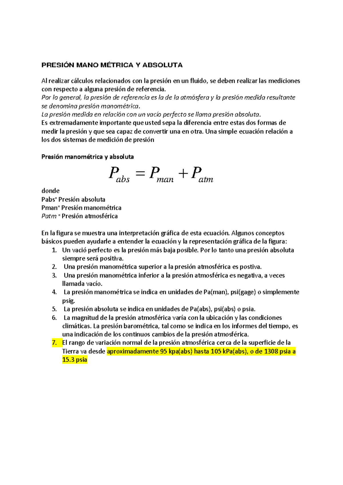 Presión MANO Métrica Y Absoluta Resolución DE Clases - PRESIÓN MANO ...