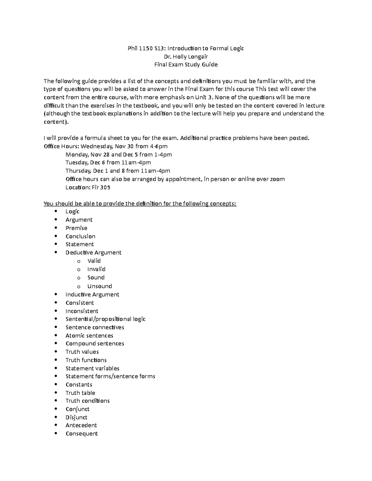 Final Exam Study Guide - here is a file - Phil 1150 S13: Introduction ...