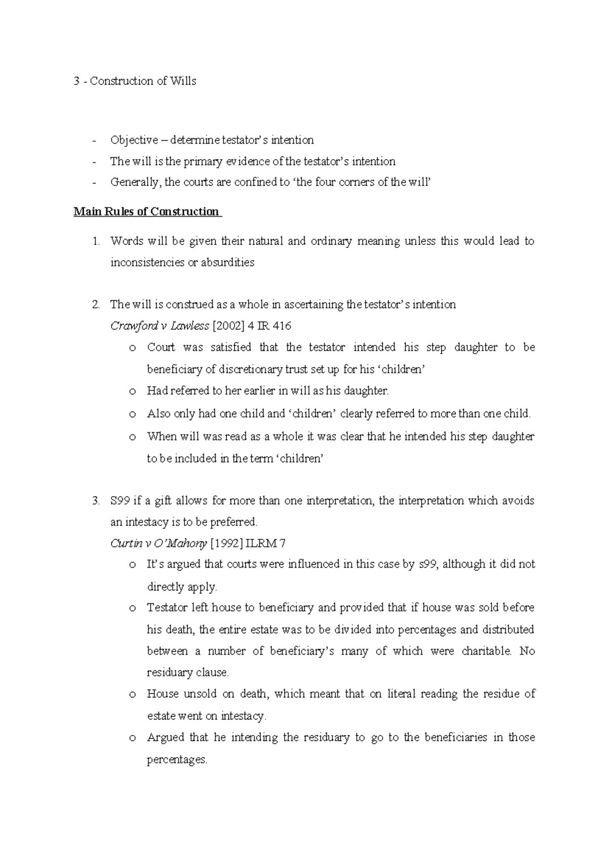 3 - Construction of Wills - Words will be given their natural and ordinary meaning unless this ...
