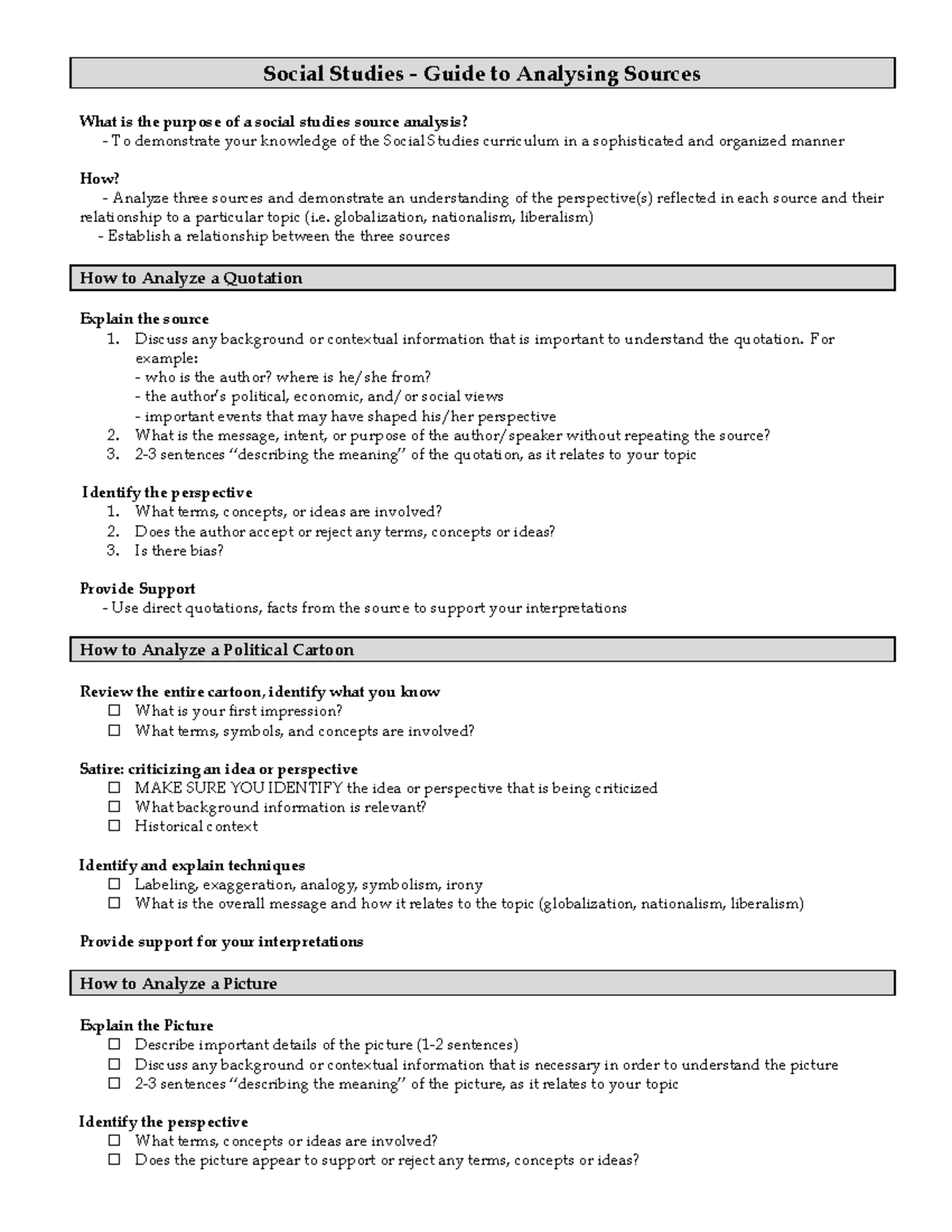 Source Interpretation Strategies - Social Studies - Guide to Analysing ...