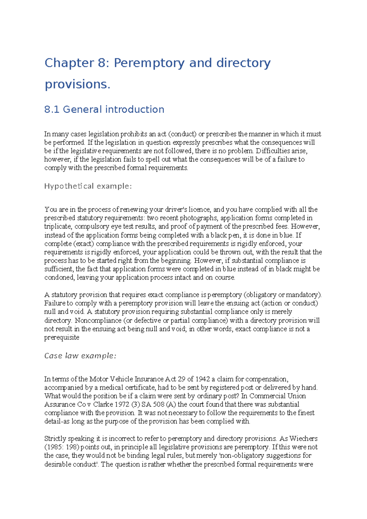 Chapter 8 Botha - Chapter 8: Peremptory and directory provisions. 8 ...