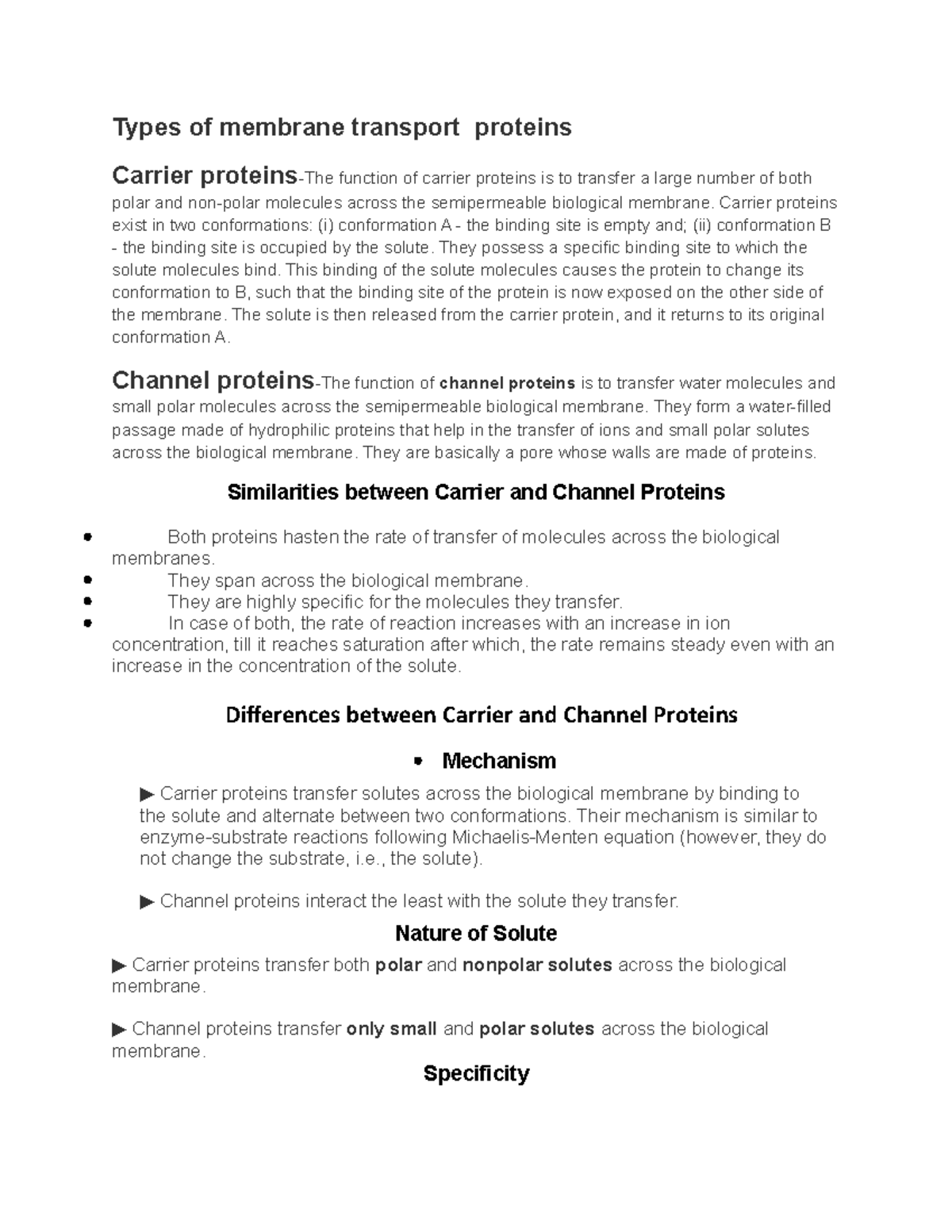 Carrier proteins - ..... - Types of membrane transport proteins Carrier ...