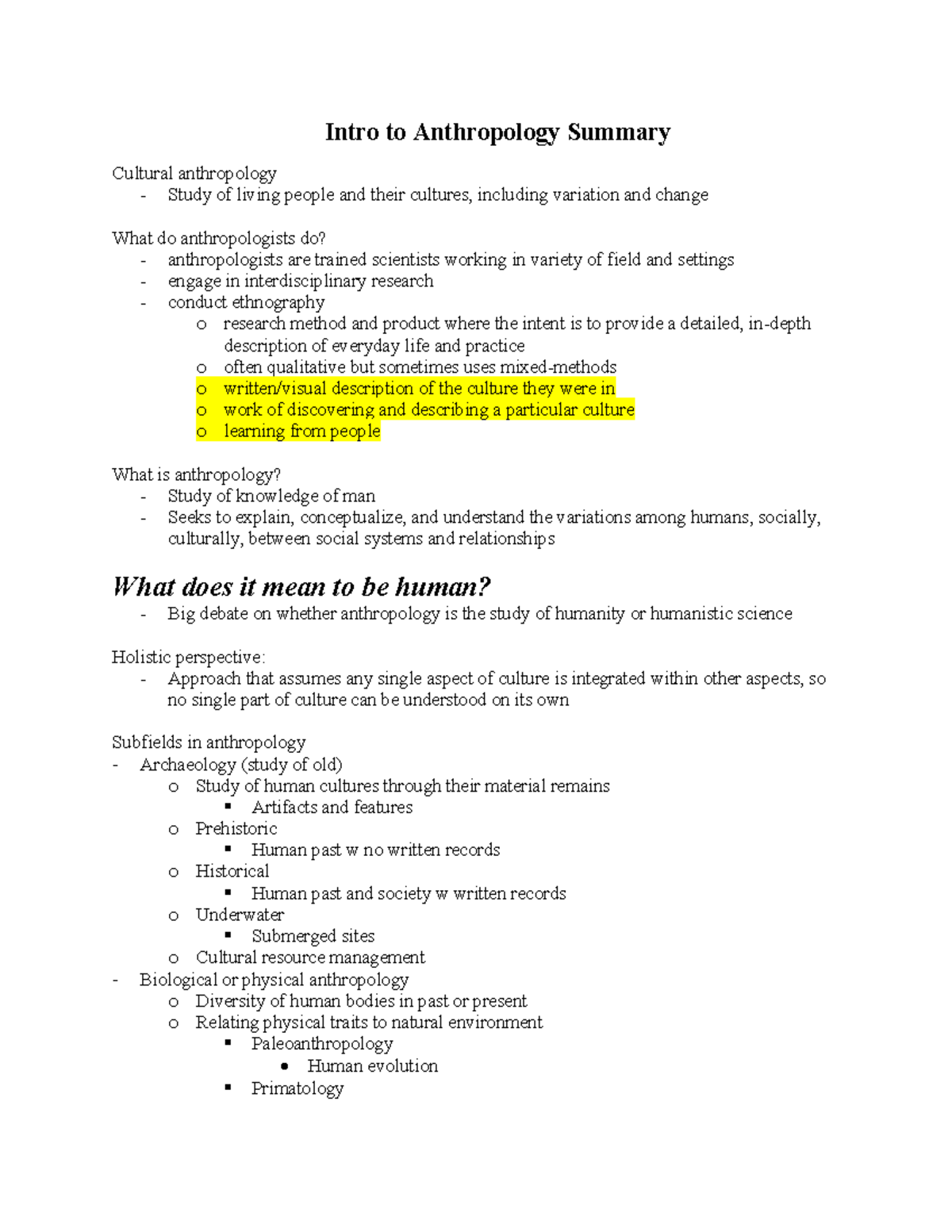 Introduction to Sociocultural Anthropology - Summary - Intro to ...