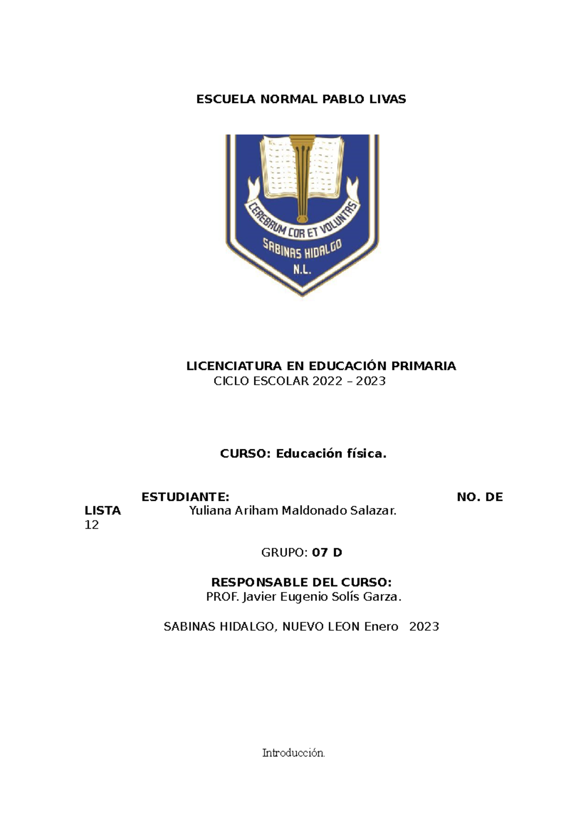 Educacion Fisica Portafolio - ESCUELA NORMAL PABLO LIVAS LICENCIATURA ...