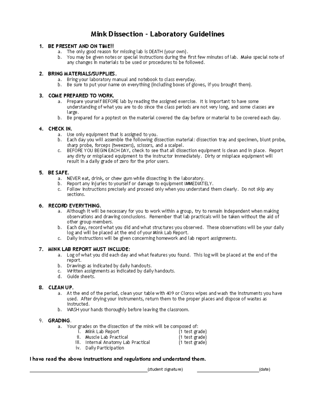 Mink Dissection guidelines - Mink Dissection – Laboratory Guidelines 1 ...