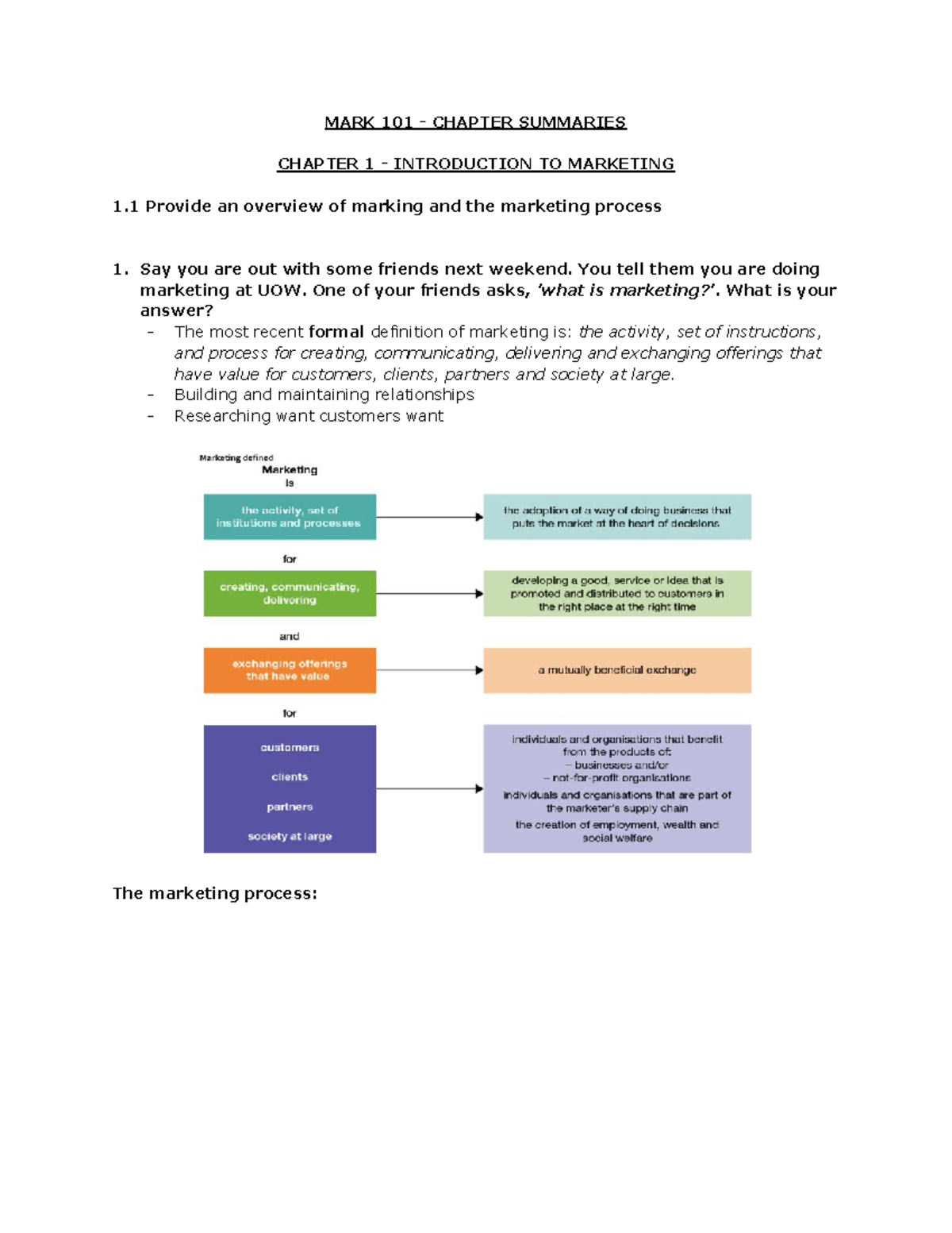 MARK 101 - Chapter 1 Summary - MARK 101 - CHAPTER SUMMARIES CHAPTER 1 ...