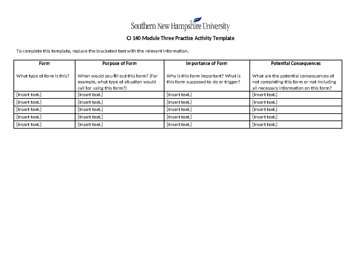CJ 140 Module Three Practice Activity Template - Form What type of form ...