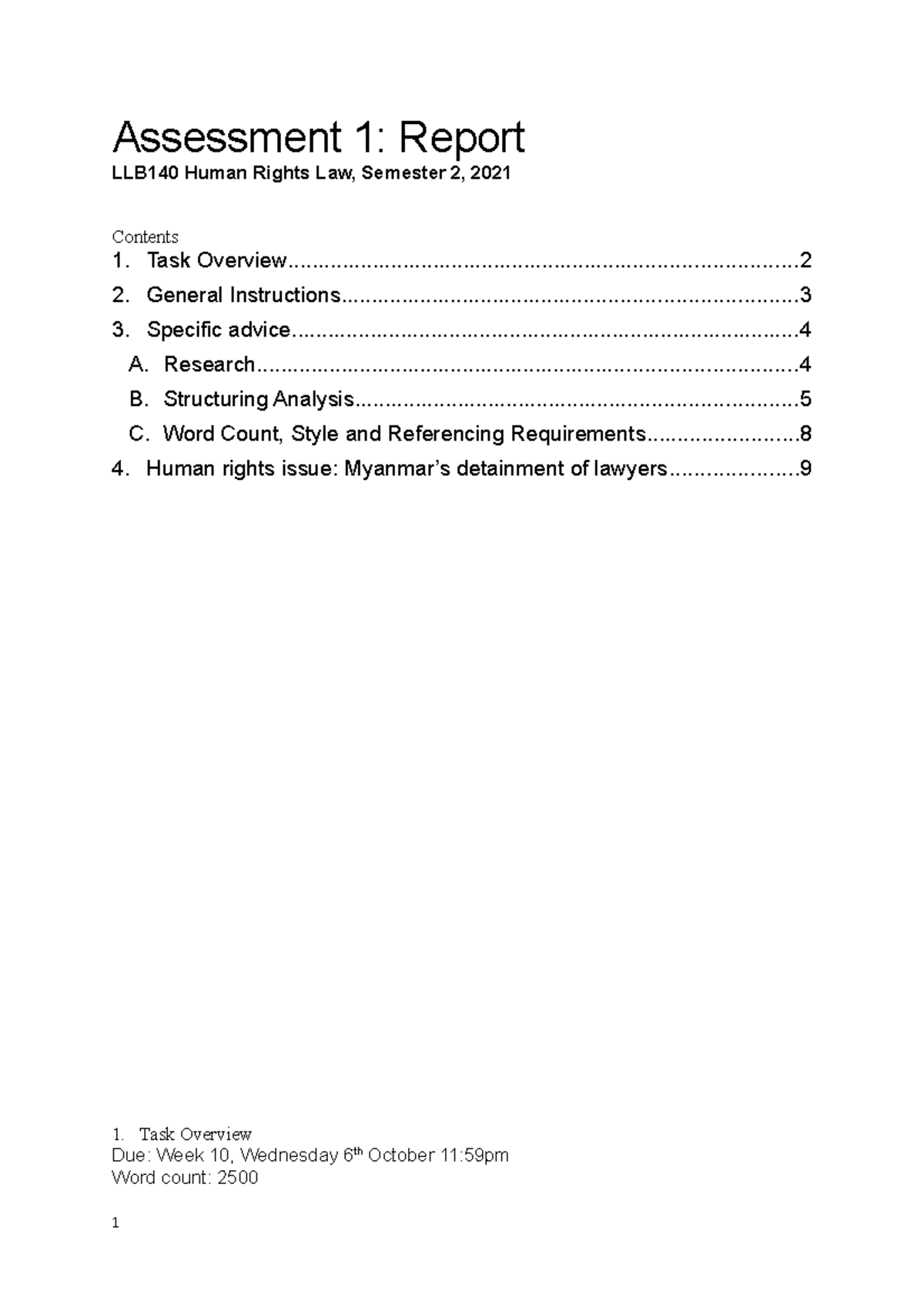 LLB140 Assessment 1 Task Instructions 2021 - Assessment 1: Report ...