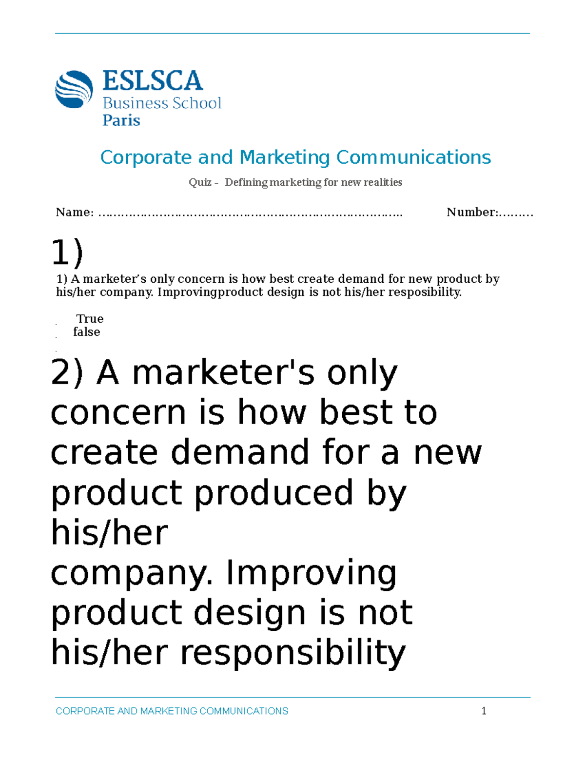 CMC course outline - CORPORATE AND MARKETING COMMUNICATIONS 1 Corporate ...