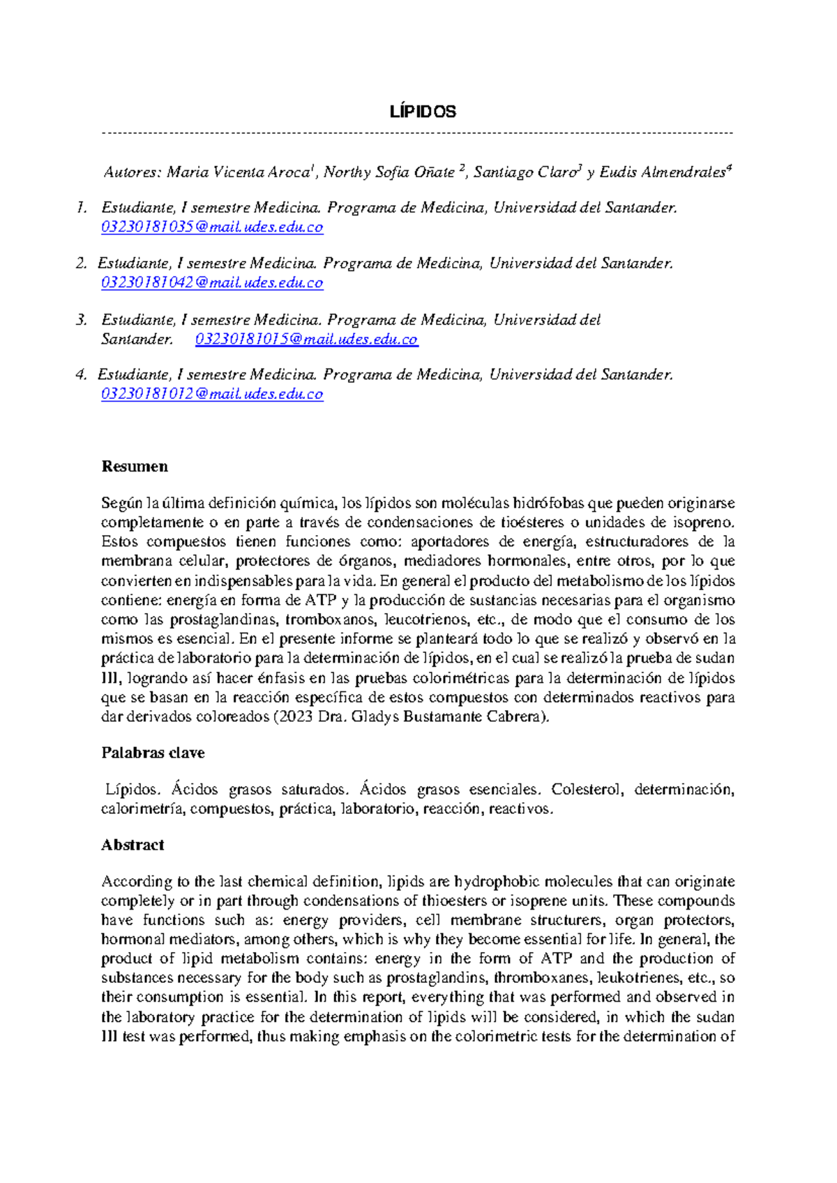 Laboratio Lipidos (3) - dfsfds - LÍPIDOS Autores: Maria Vicenta Aroca 1 ...