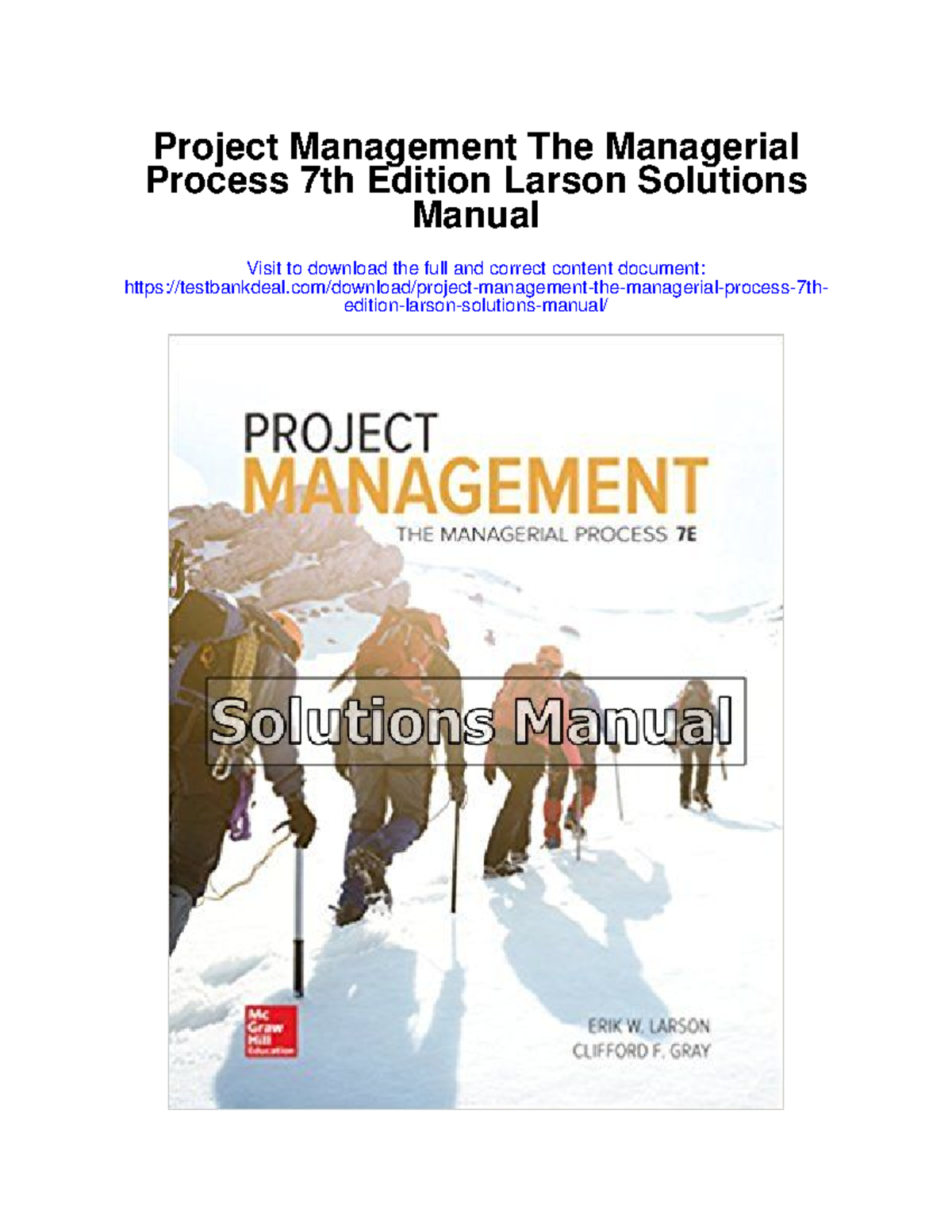 669796191 Project Management the Managerial Process 7th Edition Larson ...