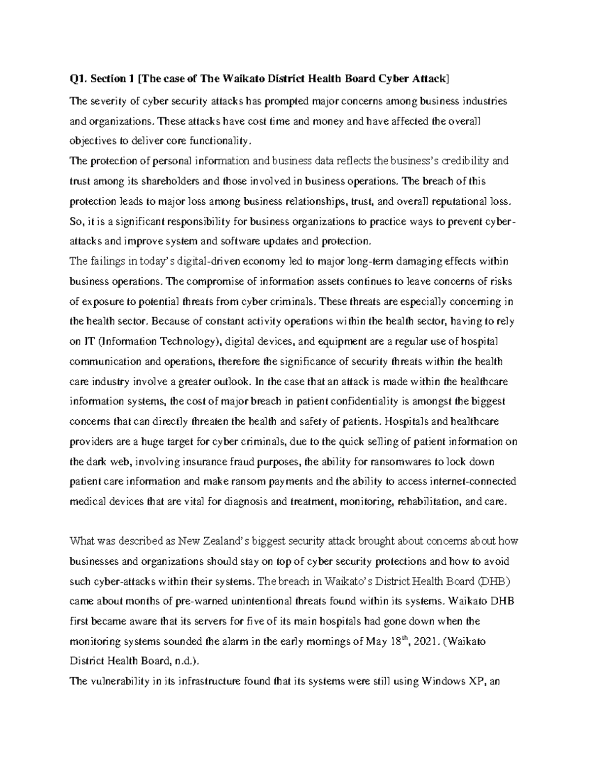 INFO Security - Assignment - Q1. Section 1 [The case of The Waikato ...