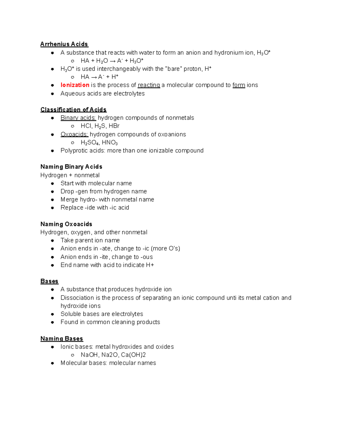 Acids and Bases - Schwartz - Arrhenius Acids A substance that reacts ...