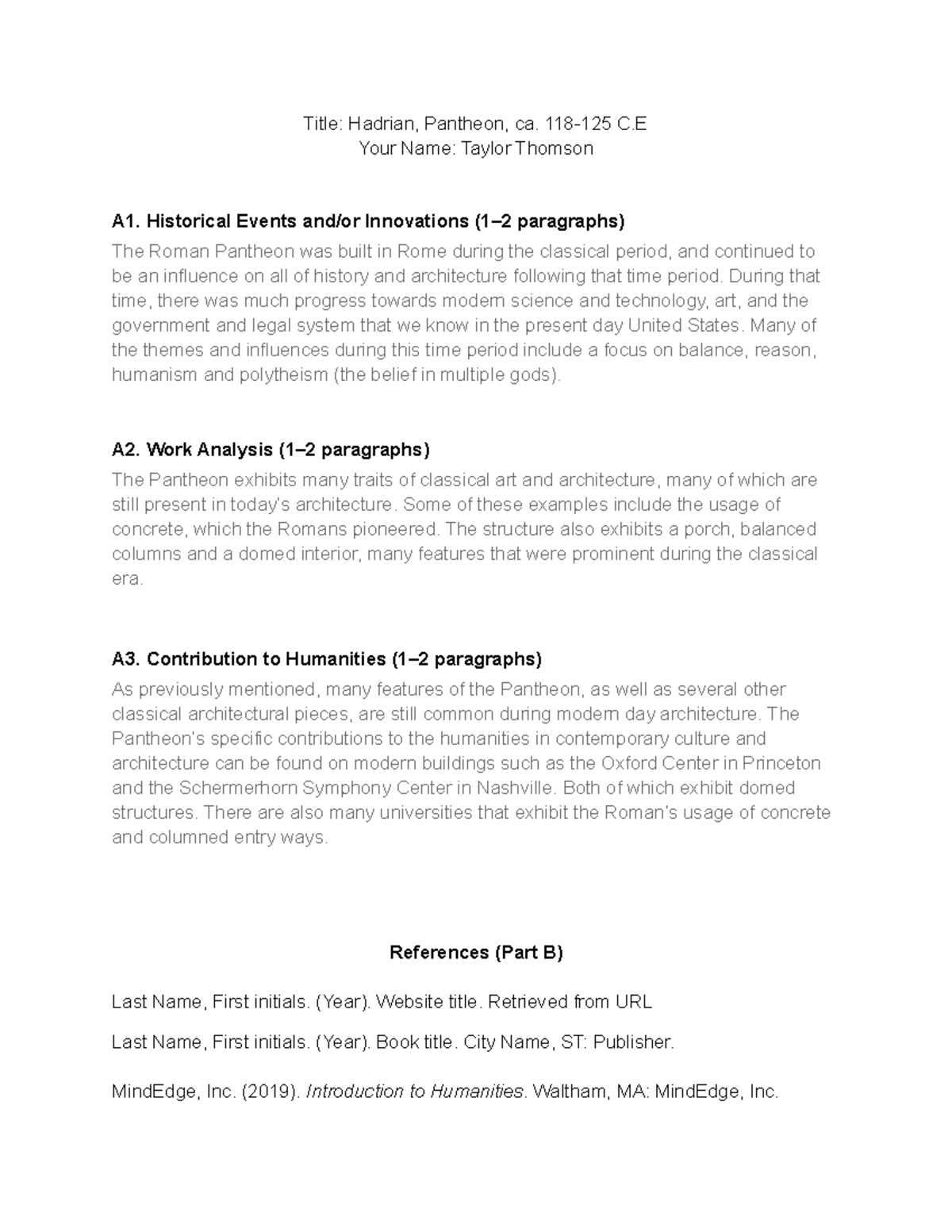 Task template for c100 humanities-2 - Title: Hadrian, Pantheon, ca. 118 ...
