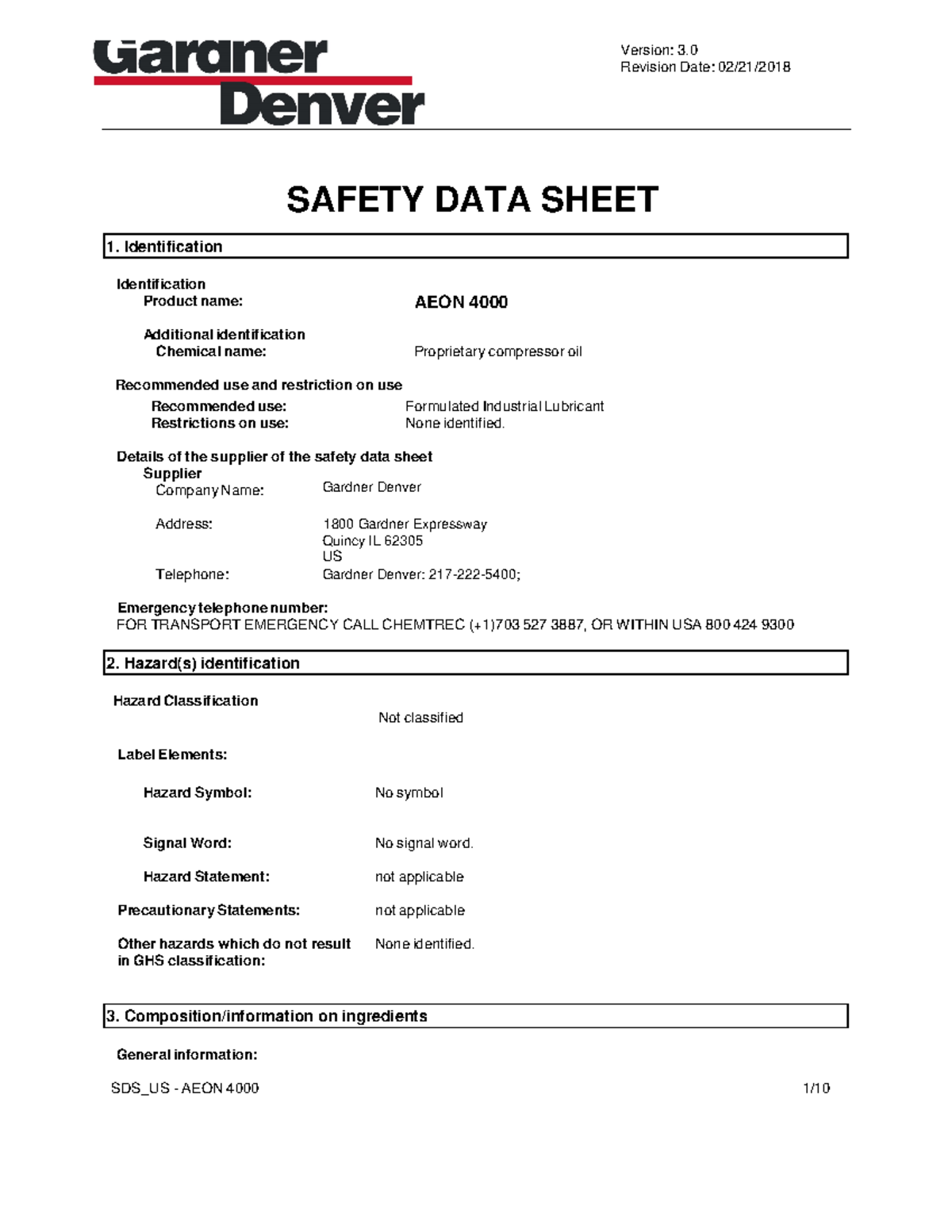 AEON 4000 SDS - Hojas de seguridad aceites - Revision Date: 02/21 ...