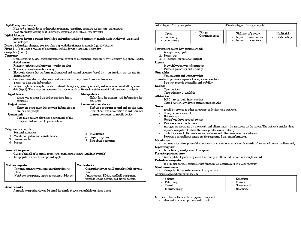 IT 1st sem notes - internet - Digital/computer literate - Have to be ...