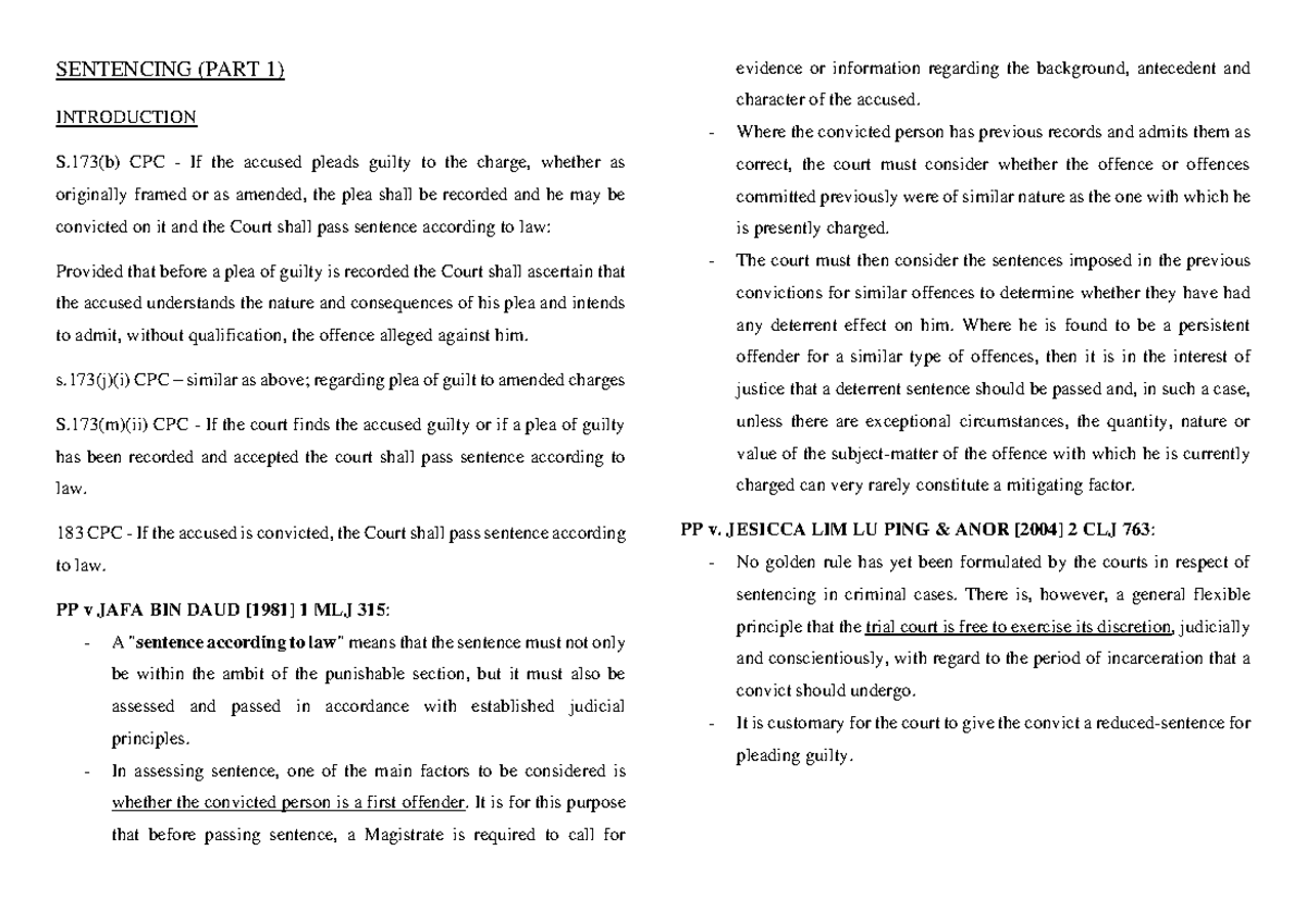 Criminal Procedure Law II (Sentencing I) - SENTENCING (PART 1 ...