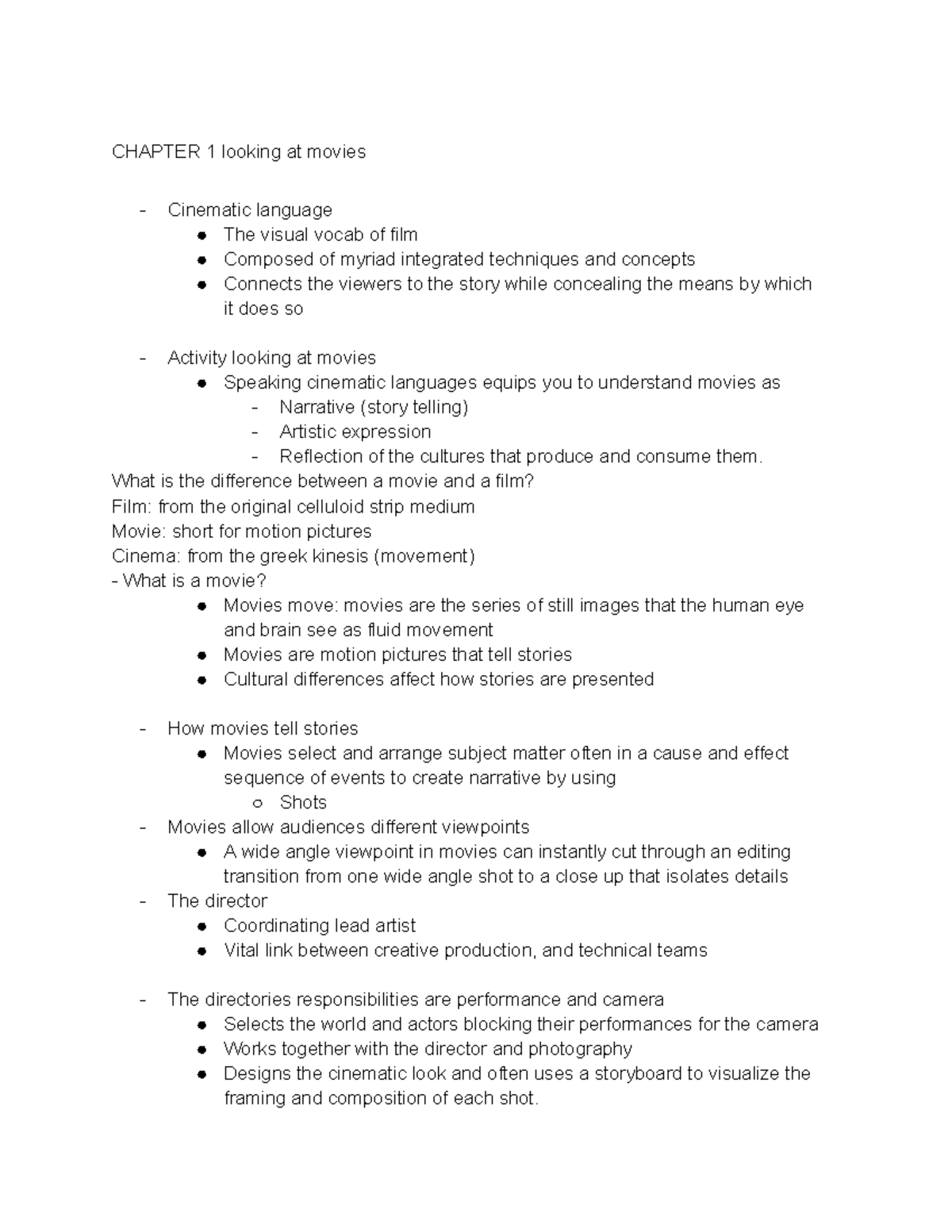 Applied media notes *** - CHAPTER 1 looking at movies - Cinematic ...