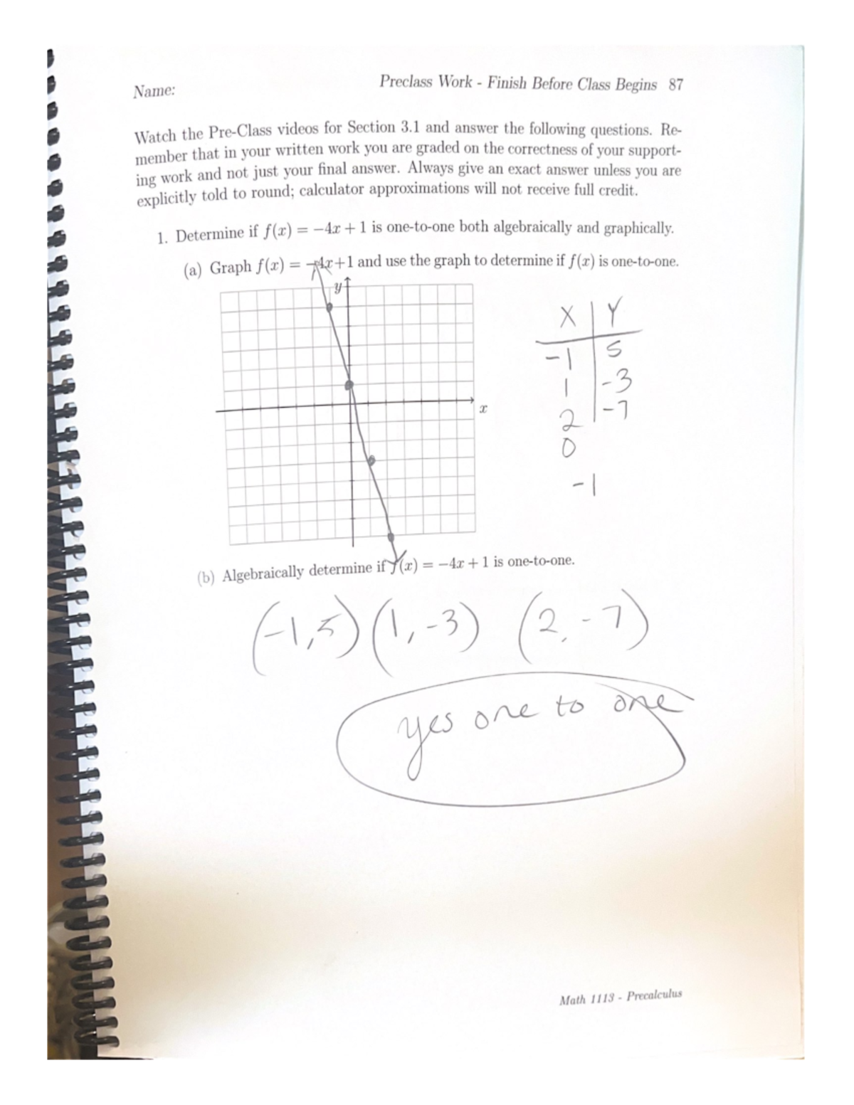 Preclass Work - Finish Before Class - MATH 1113E - Studocu