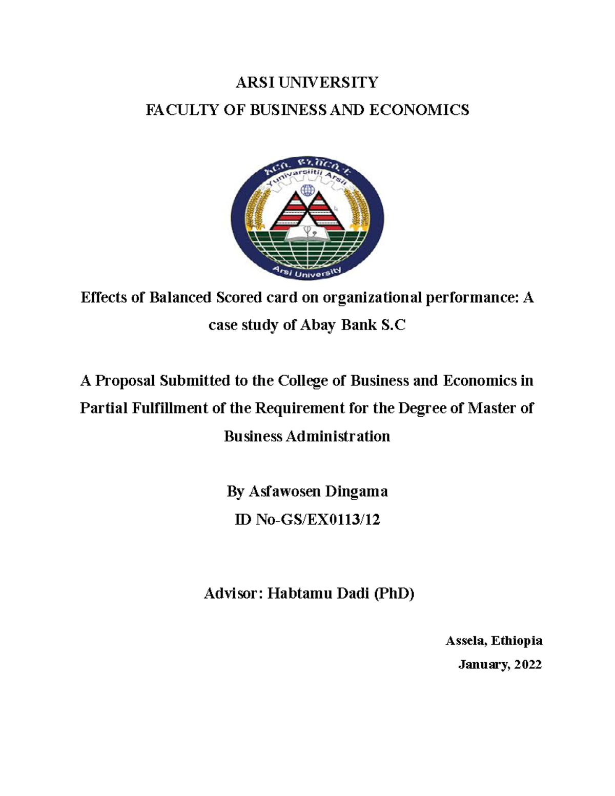 My Proposal - ARSI UNIVERSITY FACULTY OF BUSINESS AND ECONOMICS Effects ...