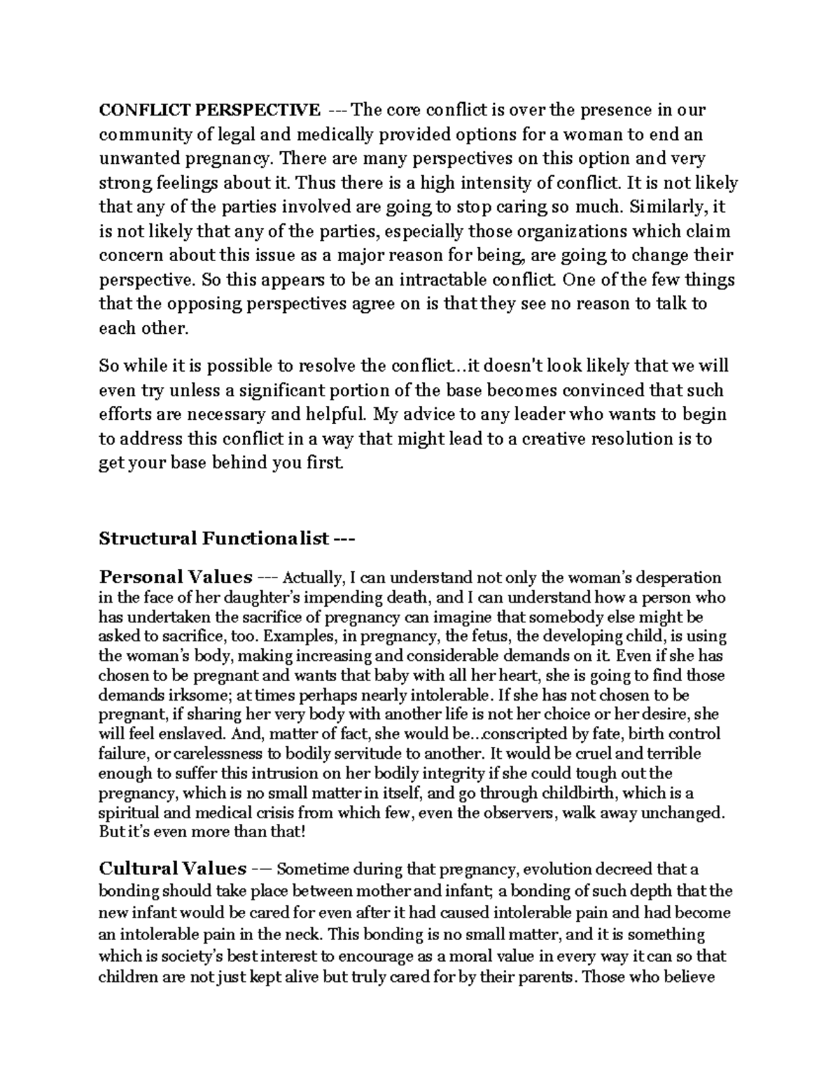 Conflict- Perspective - CONFLICT PERSPECTIVE - The core conflict is ...