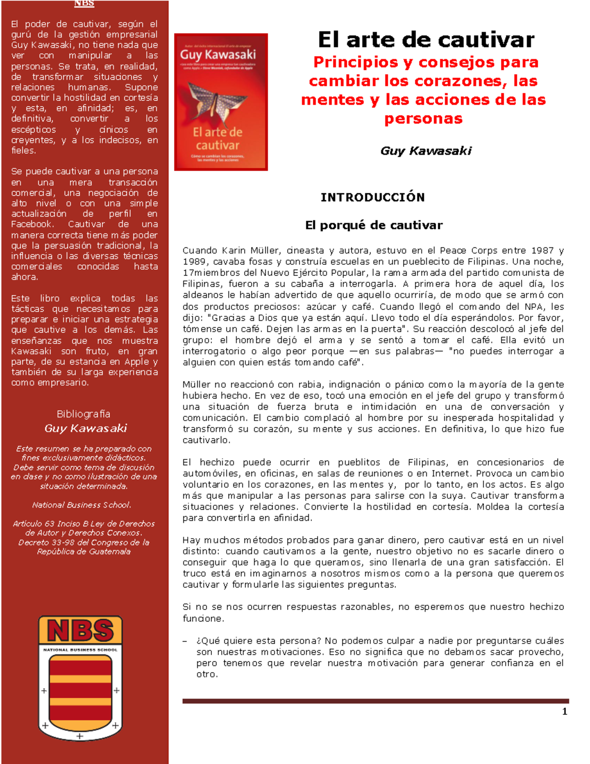 Resumen - El arte de Cautivar - NBS El poder de cautivar, según el gurú ...