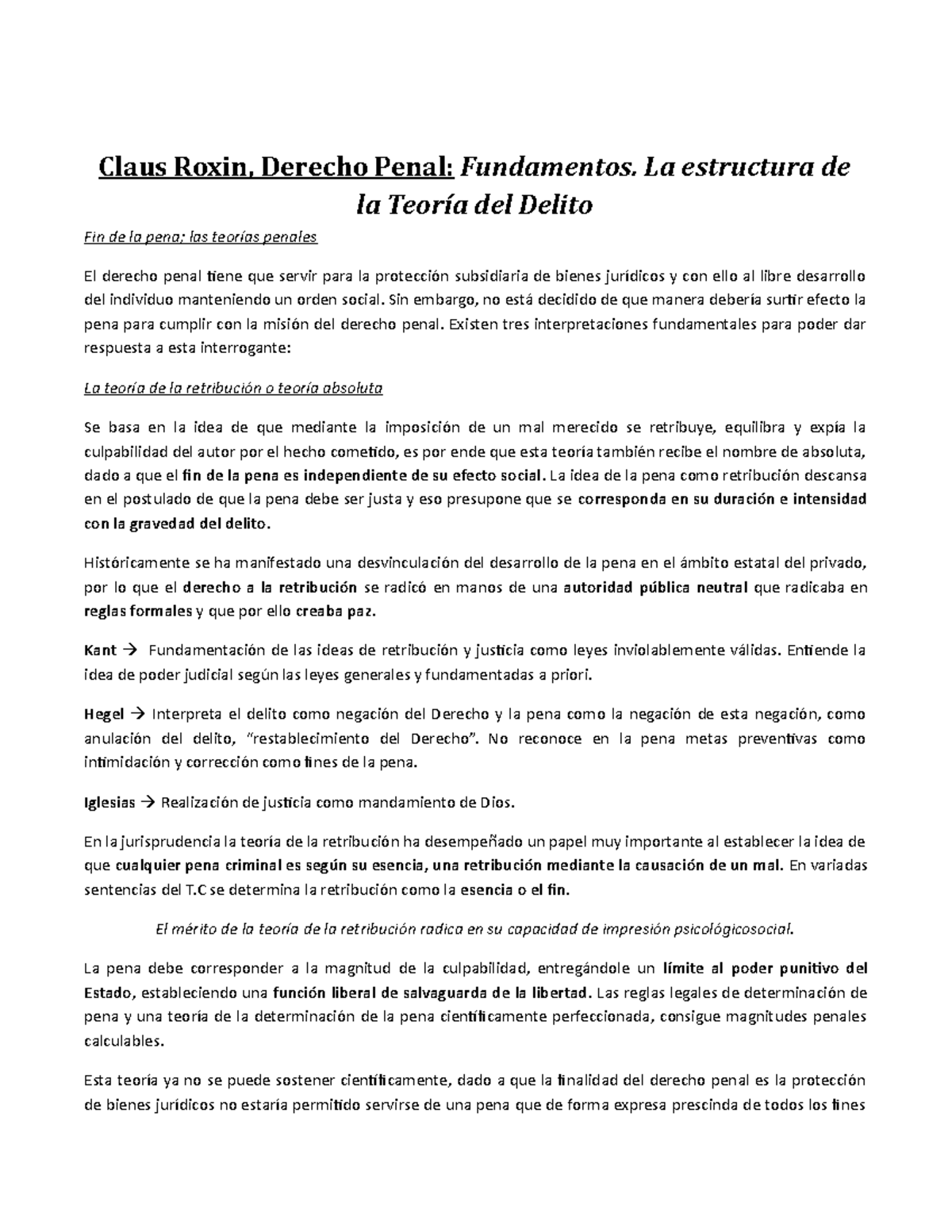 Claus Roxin Resumen - Claus Roxin, Derecho Penal: Fundamentos. La ...