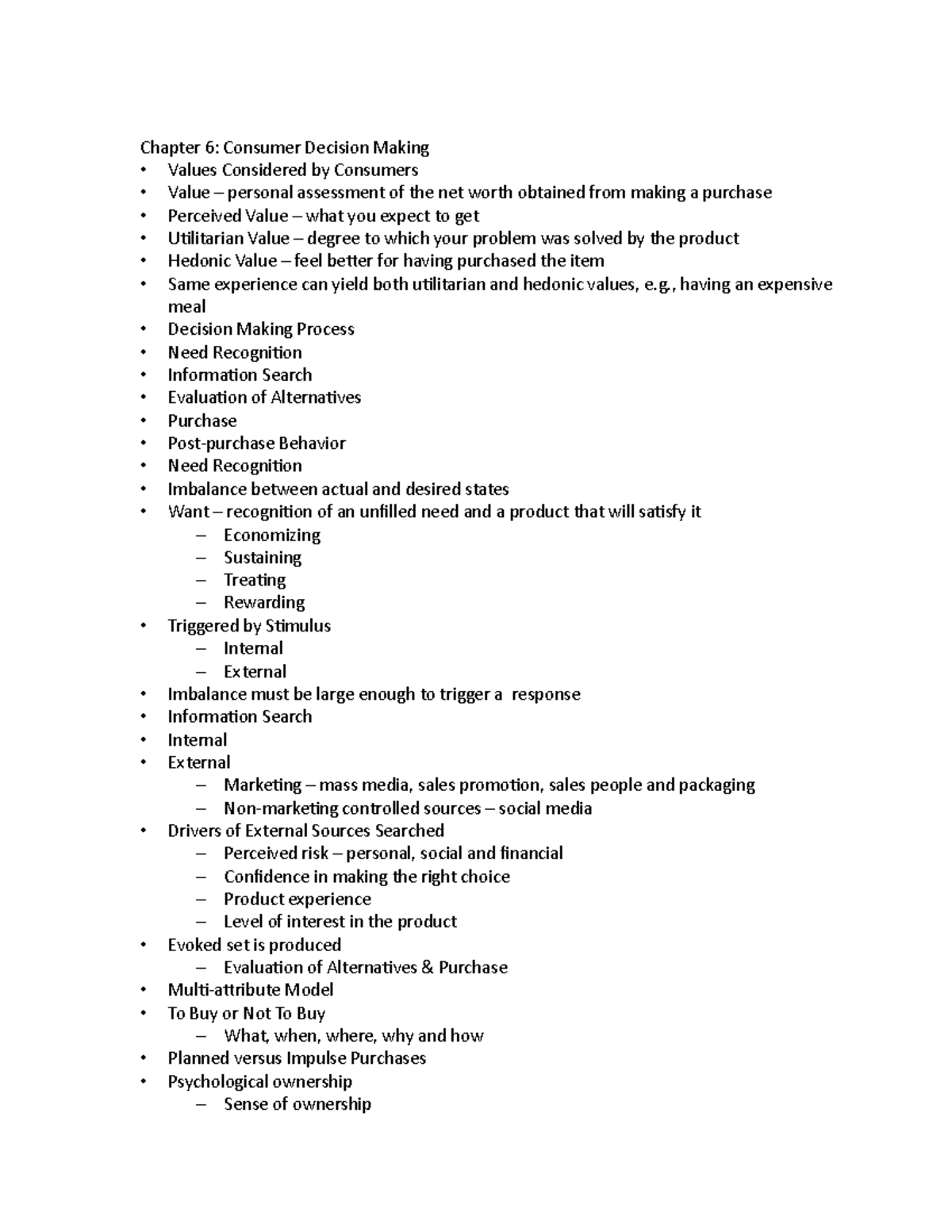 Chapter 6 - Lecture notes 6-8 - Chapter 6: Consumer Decision Making ...