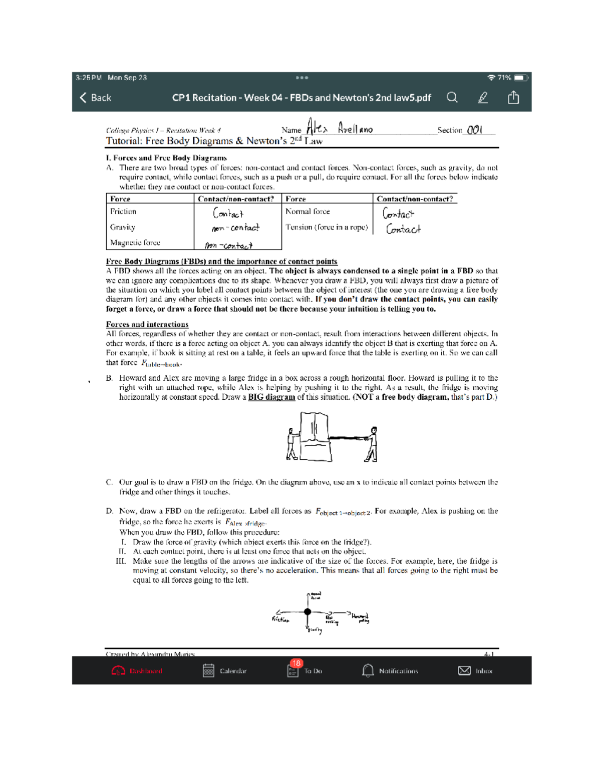 Recitation hw - Homework - 3:25 PM Mon Sep 23 Back CP1 Recitation Week 04 FBDs and 2nd law5 Q I ...