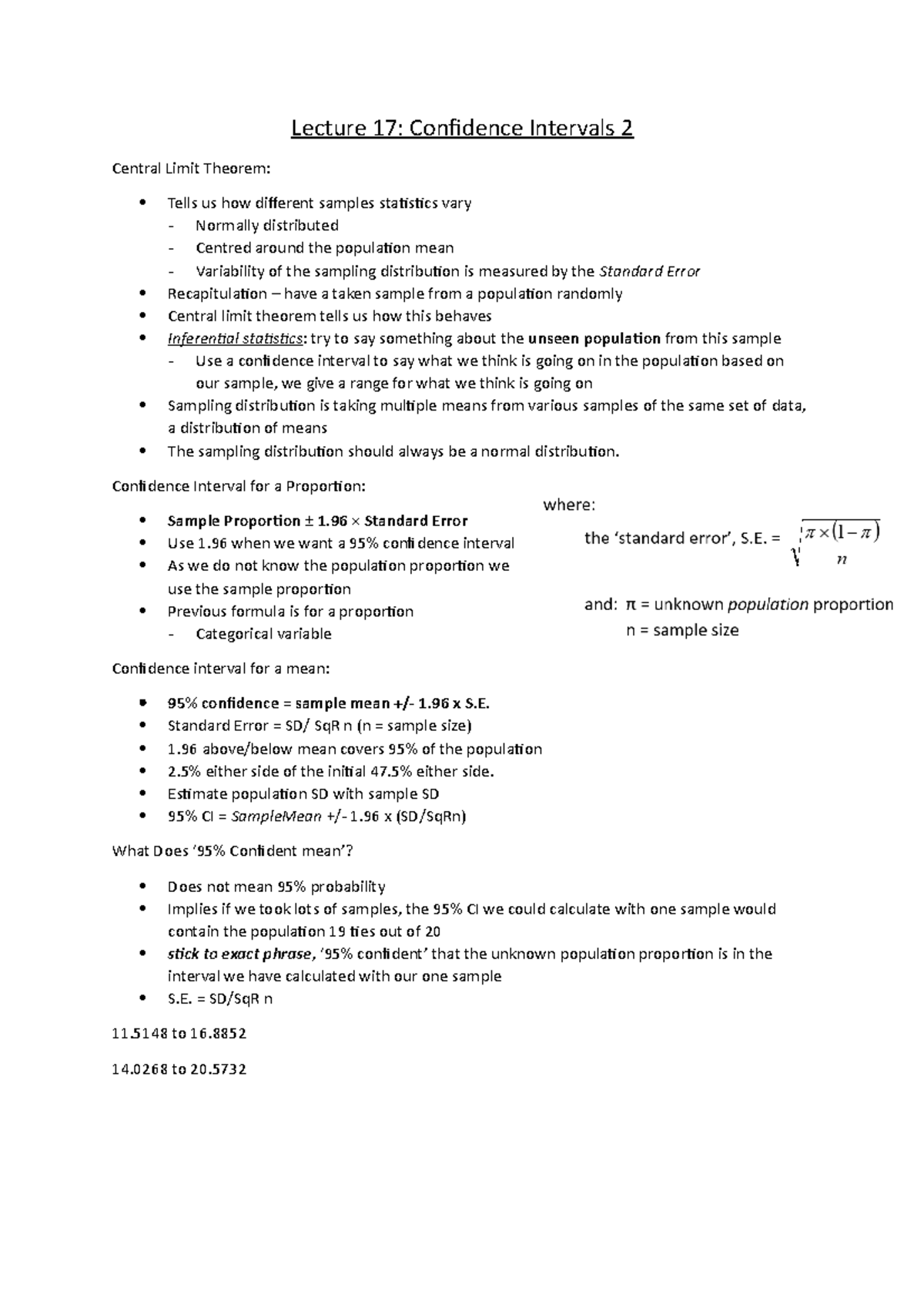 Lecture 17 - Confidence Intervals 2 - Confidence Interval for a ...