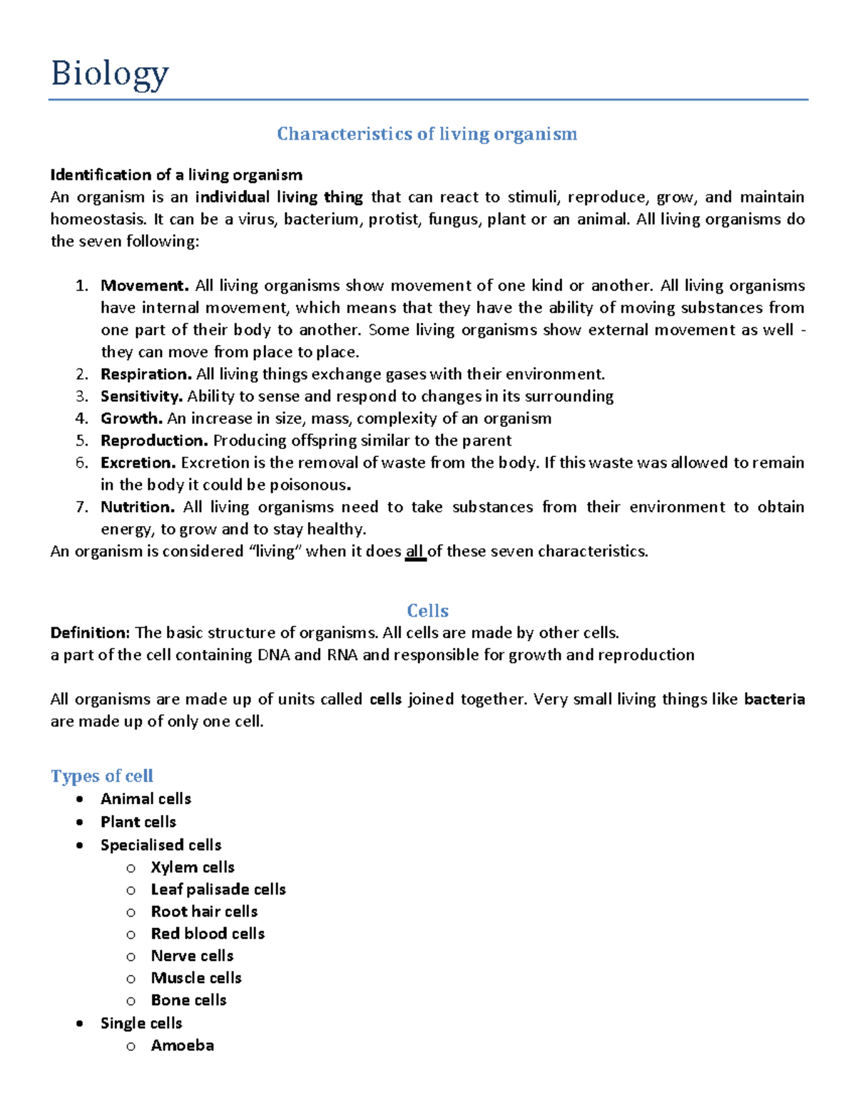 Characteristic of living BIO - Biology Characteristics of living ...