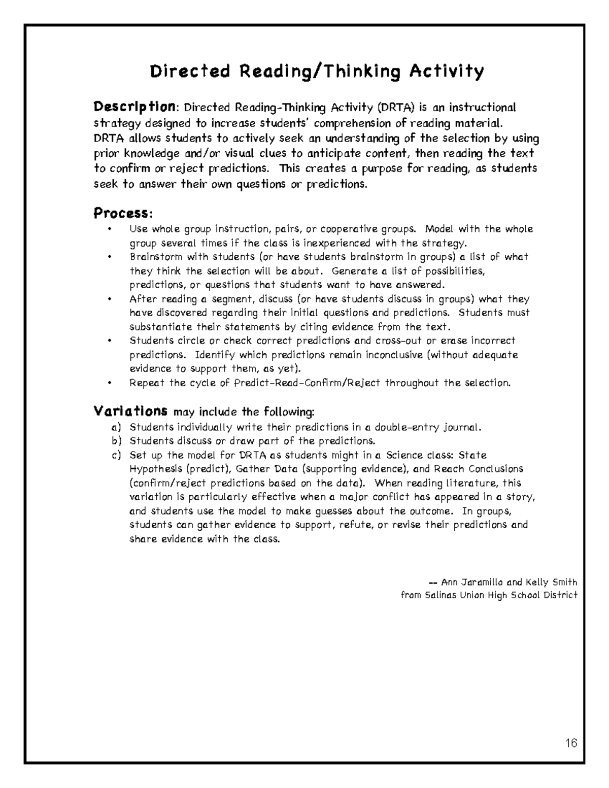 DRTA Prediction Log - oyfyfy - Directed Reading/Thinking Activity ...