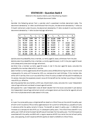 13 Multiple Decrements - Multiple Decrements Multiple Decrement Tables can also be used to model ...