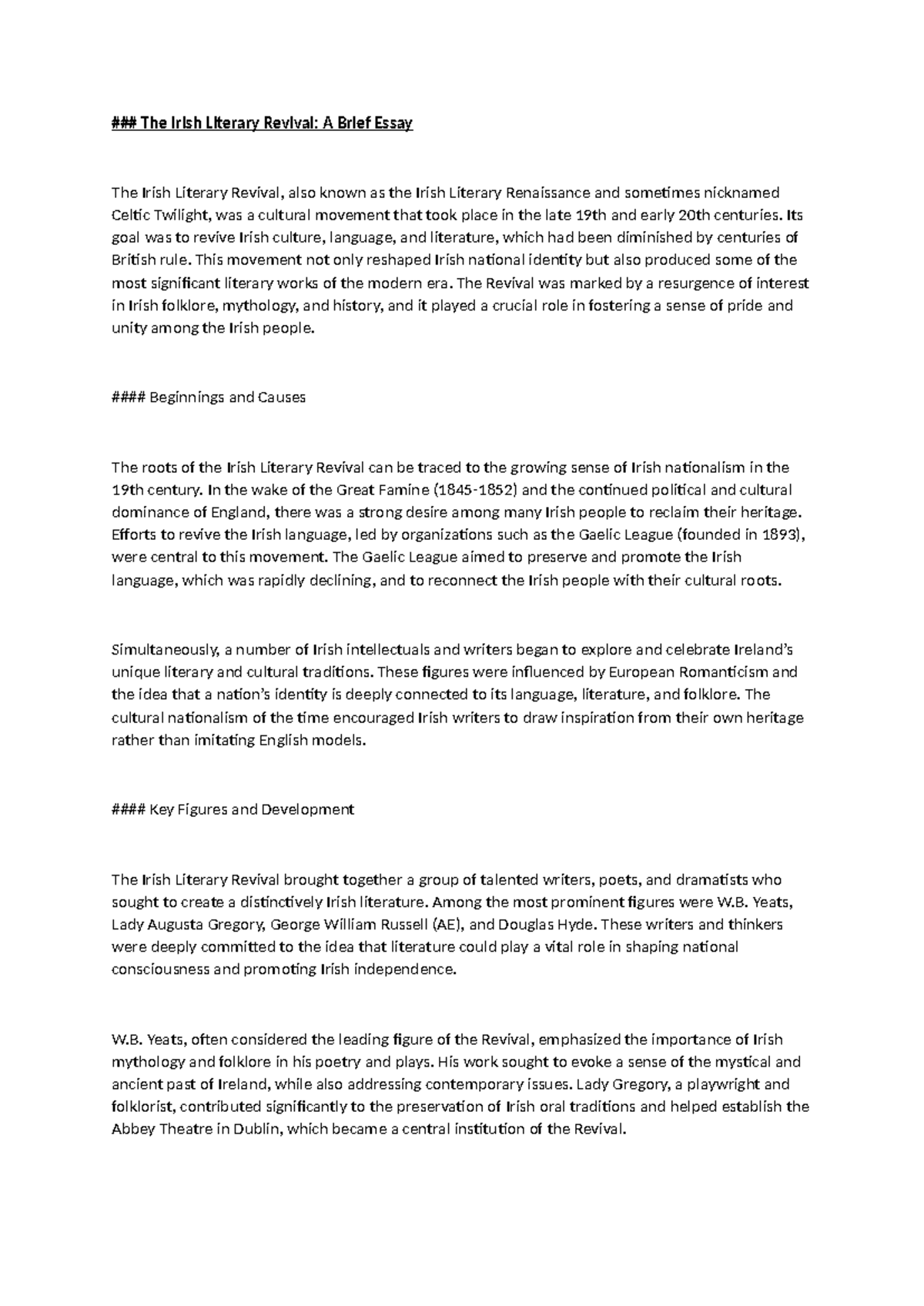 Irish literary revival - The Irish Literary Revival: A Brief Essay The ...