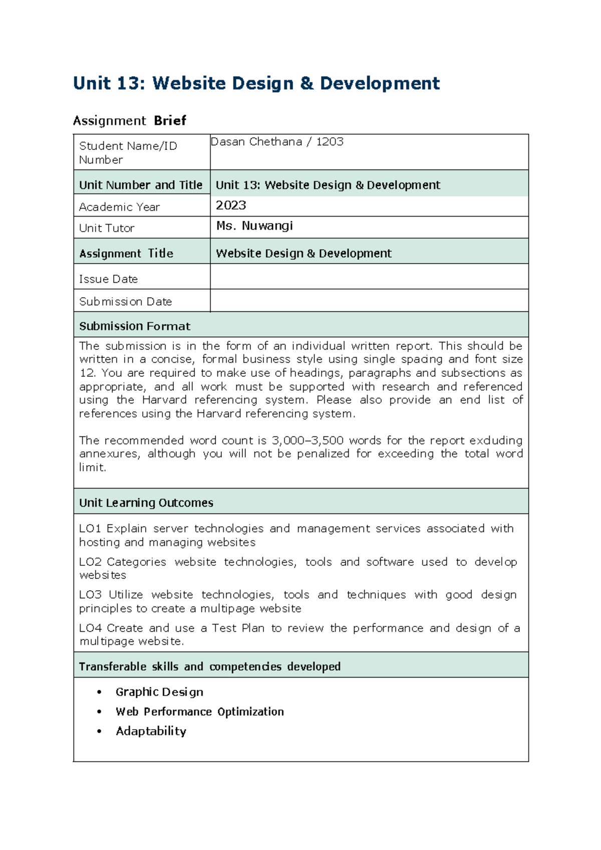 Website Design Development by Dasan Chethana - Unit 13: Website Design & Development Assignment ...