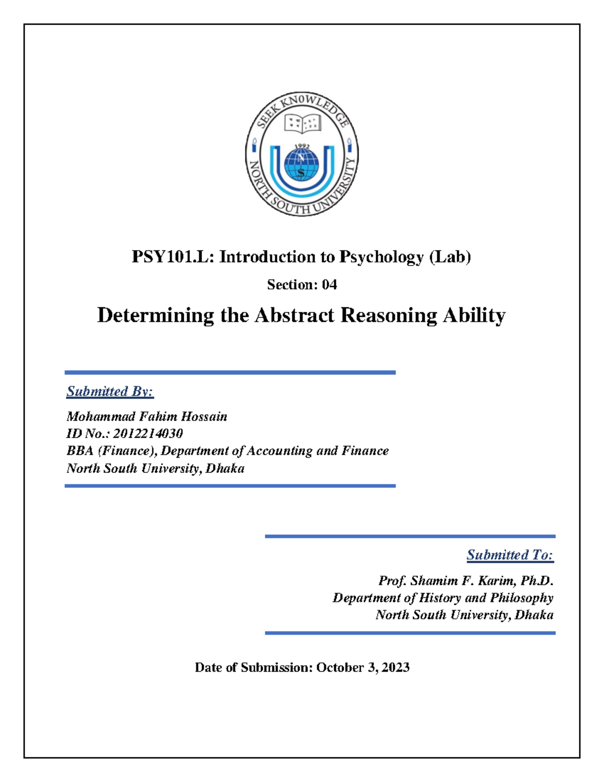Report-2-Abstract-Reasoning Final - Submitted By: Mohammad Fahim ...