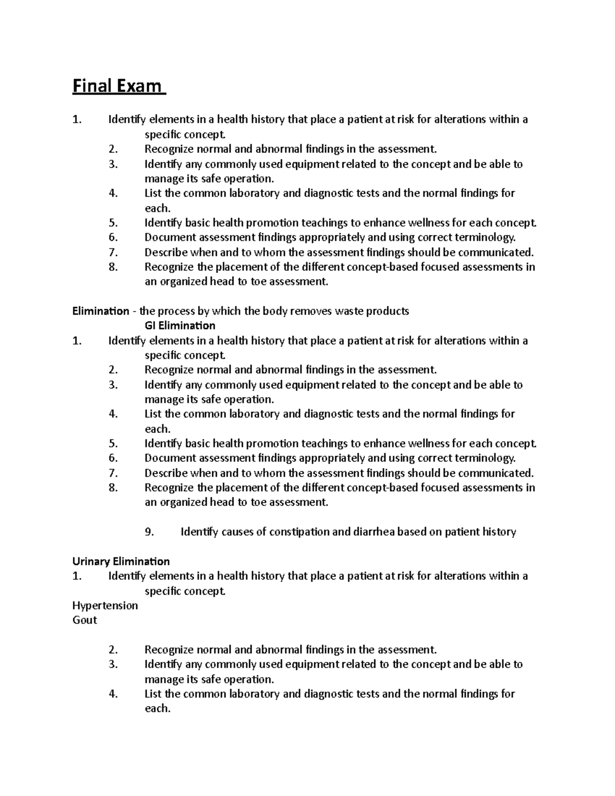 Final Exam study guide - Final Exam Identify elements in a health ...