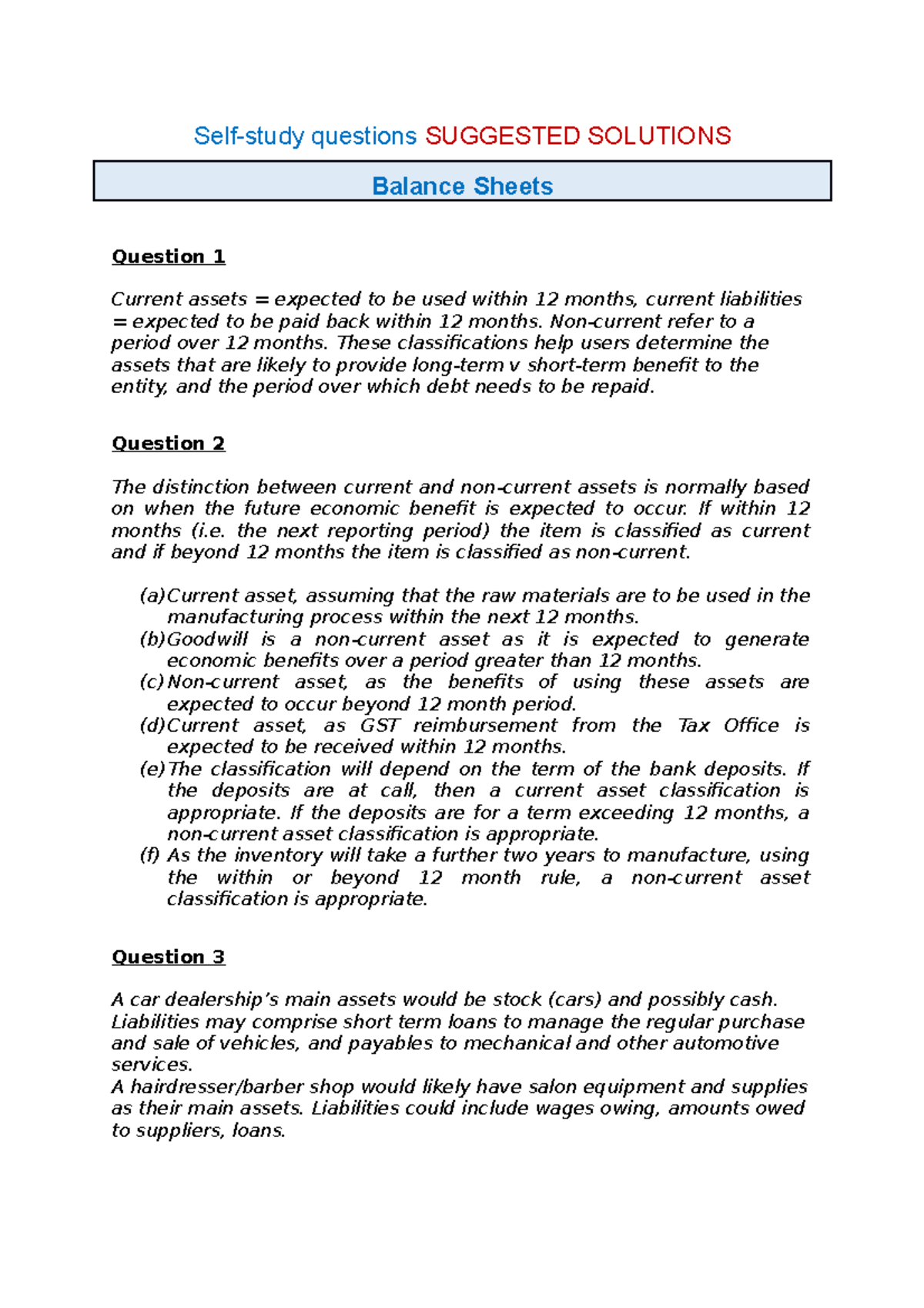 Topic 3 Self-study questions Solutions - Self-study questions SUGGESTED ...