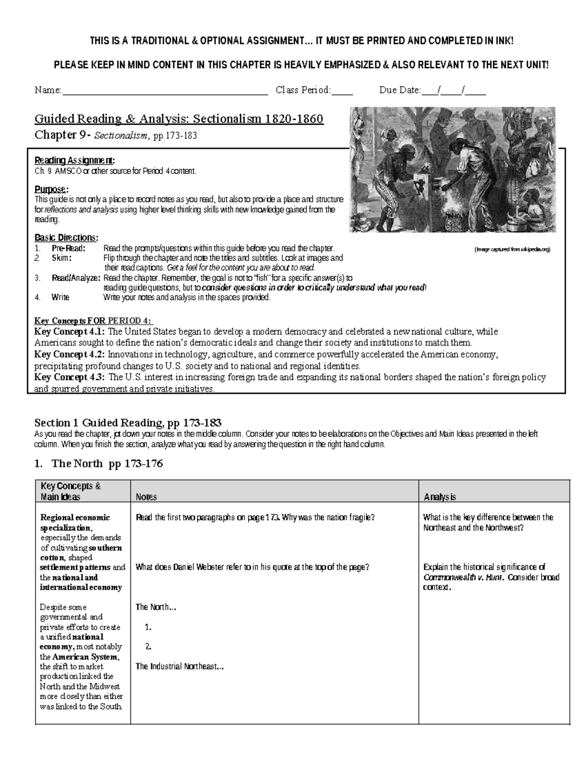 Ch 9 sectionalism 1820-1860 - THIS IS A TRADITIONAL & OPTIONAL ...