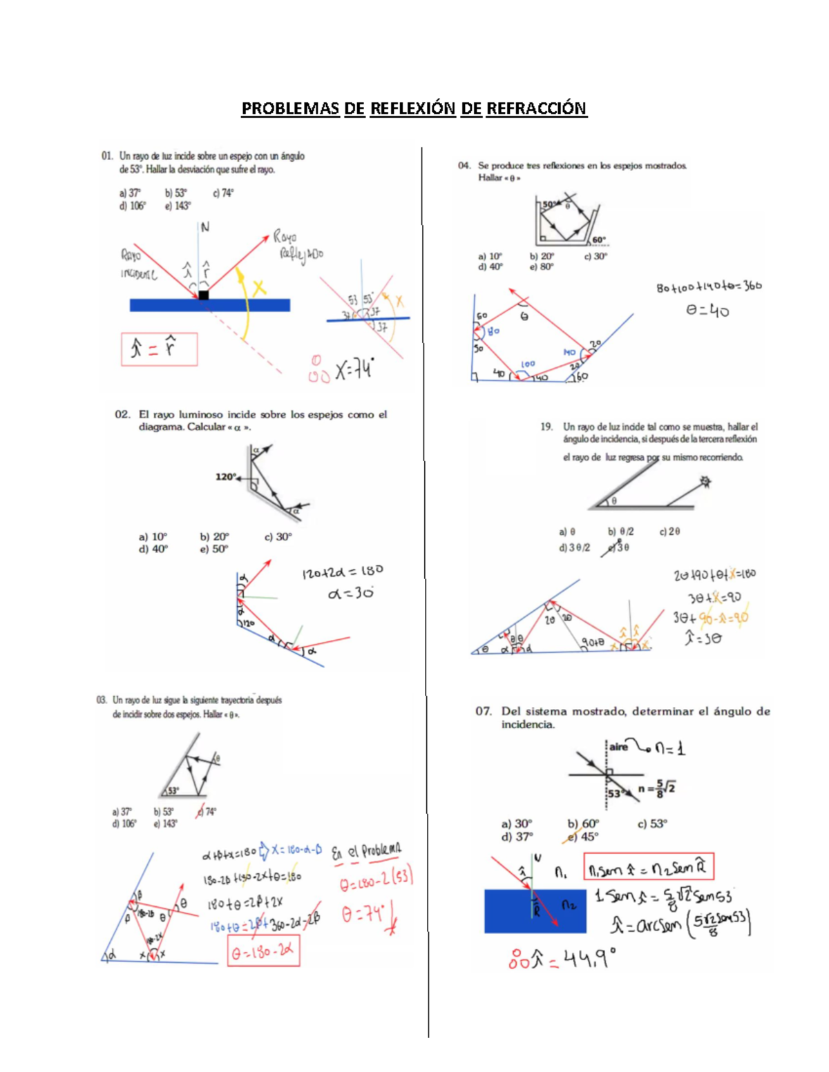 Problemas DE Reflexión Y Refracción - CALCULO APLICADO A LA FISICA 2 - PROBLEMAS DE REFLEXI”N DE ...