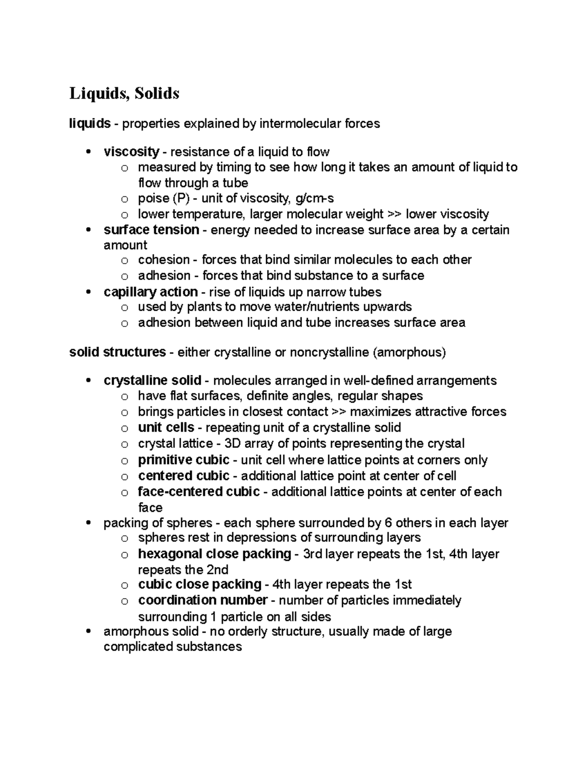 Unit 3 Topic 3 - Class Notes - Liquids, Solids liquids - properties ...
