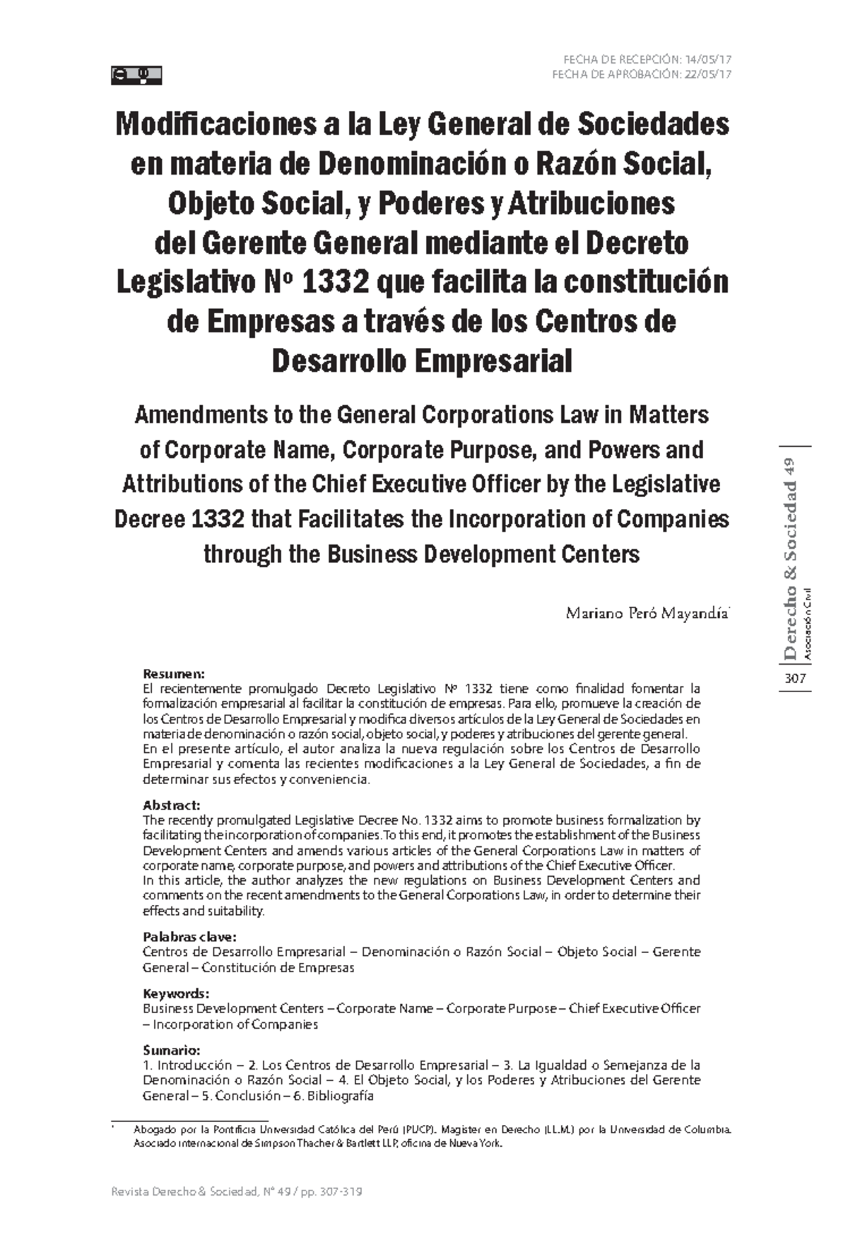 S09. Lectura - Modificaciones A LA LEY General DE Sociedades - 307 Derecho & Sociedad Asociación ...