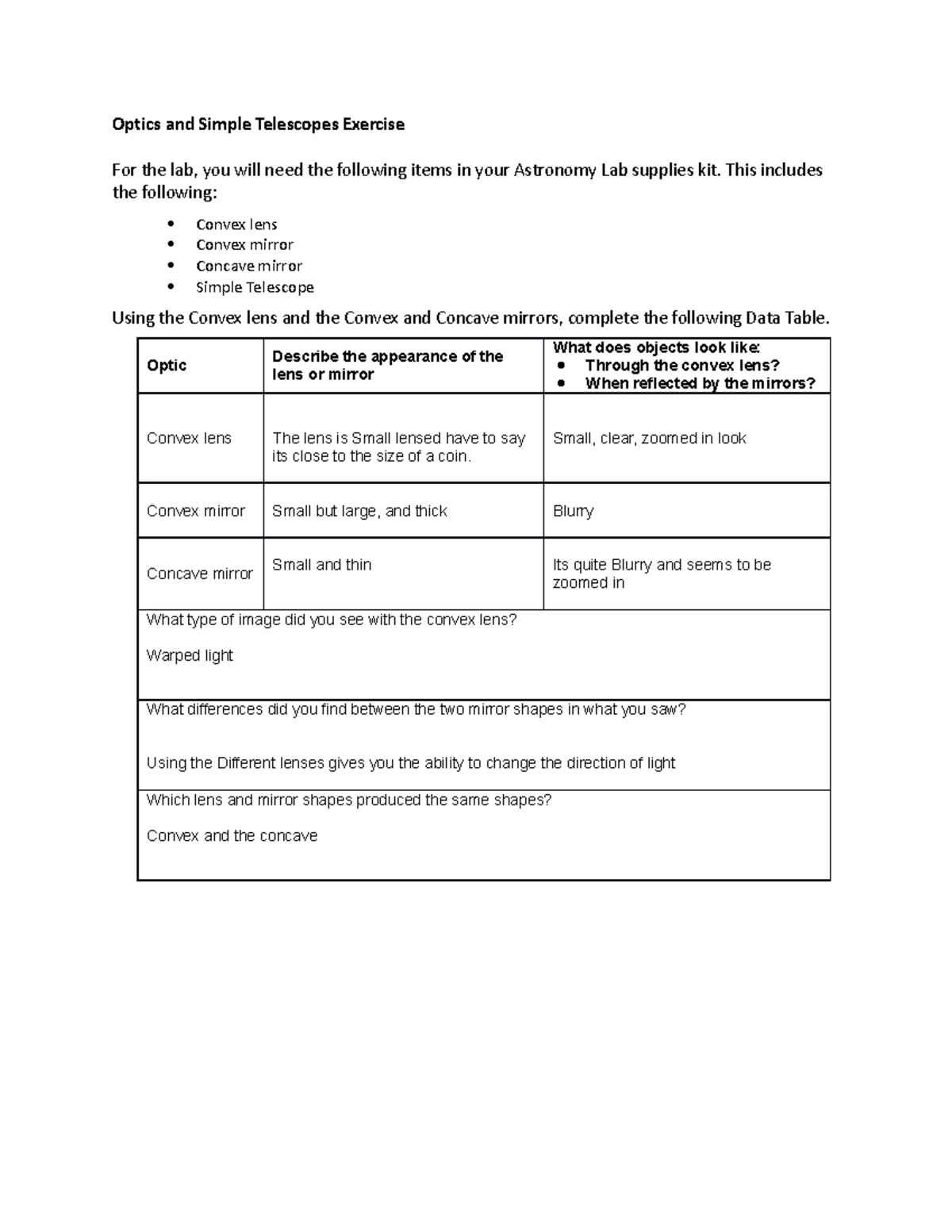 Lab6Opticsand Simple Telescopes Activity 202005 - Optics and Simple ...