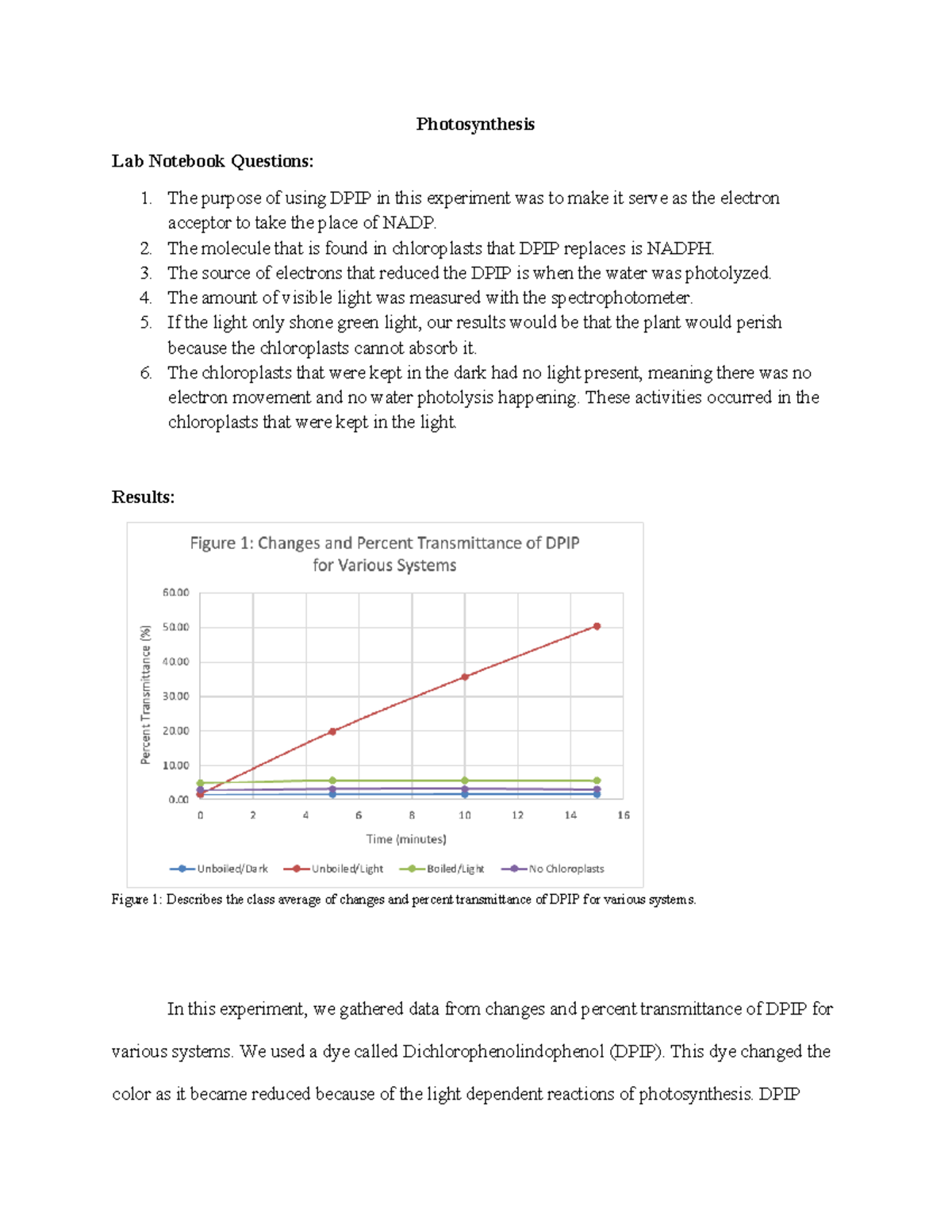 Lab 7 Photosynthesis - LAB 7 - Photosynthesis Lab Notebook Questions: 1 ...