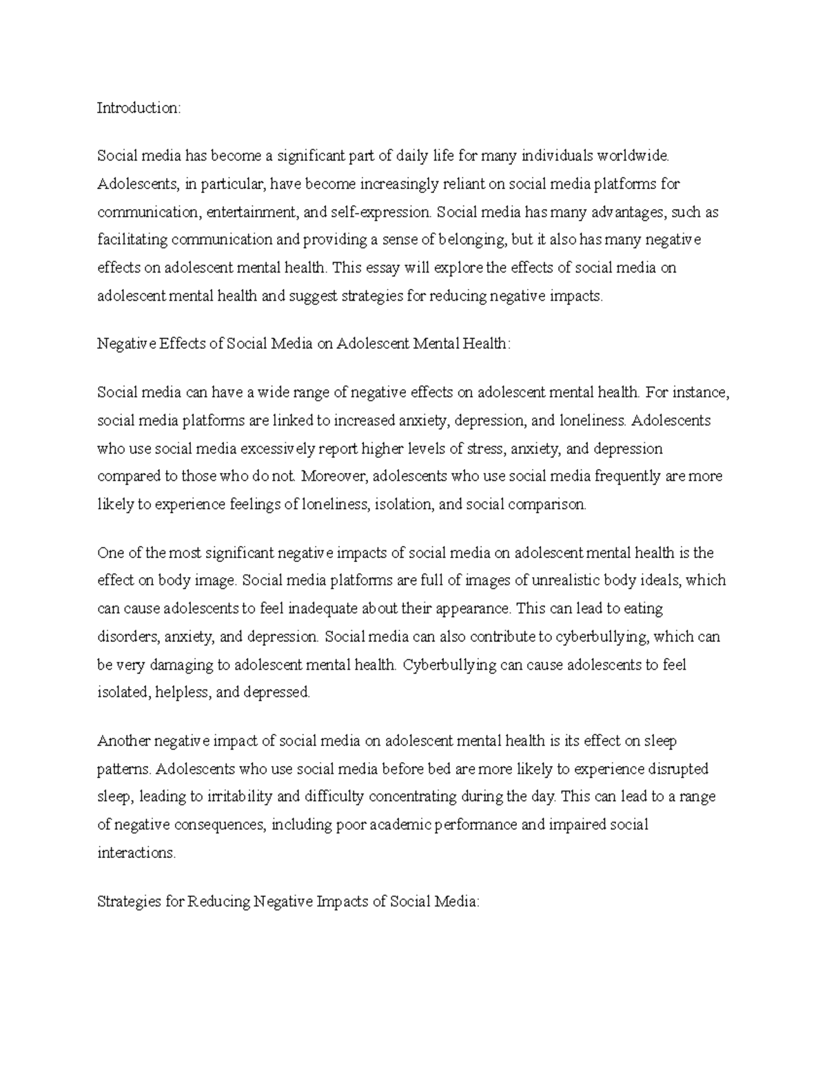 Title The Effects of Social Media on Adolescent Mental Health ...