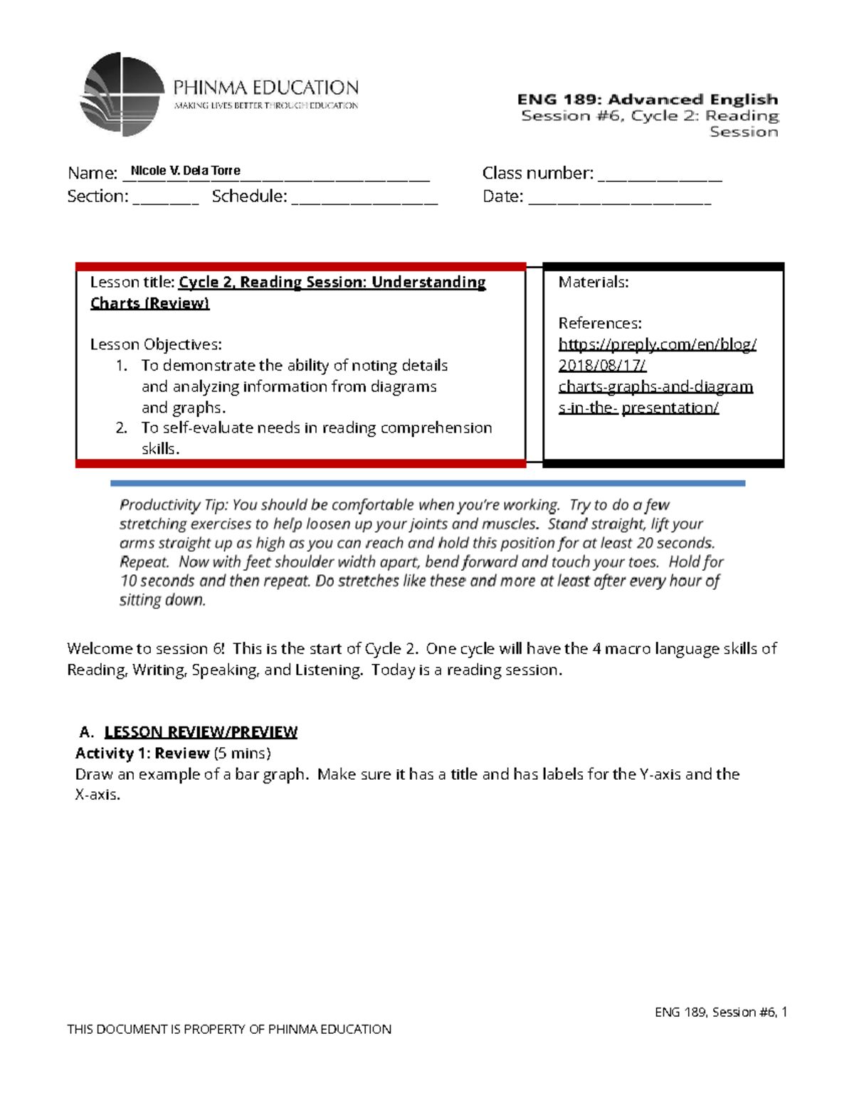 ENG 189 SAS#6 reading 2324 - Section: _________ Schedule ...