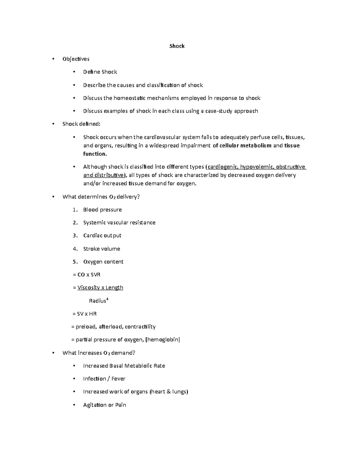 Shock - Lecture notes 5 ish - Shock Objectives Define Shock Describe ...